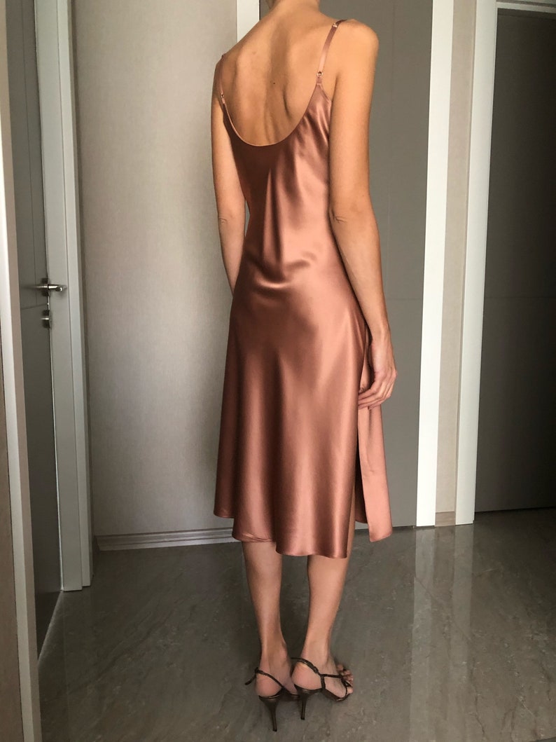 Rose Gold Cowl Neck Silk Satin Midi Length Slip Etsy