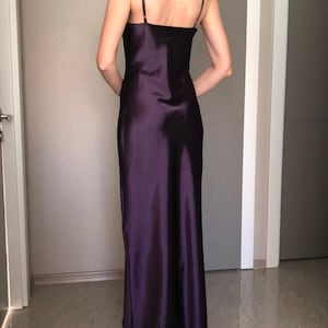 Dark Purple Cowl Neck Silk Satin Maxi Length Slip Dress,adjustable ...