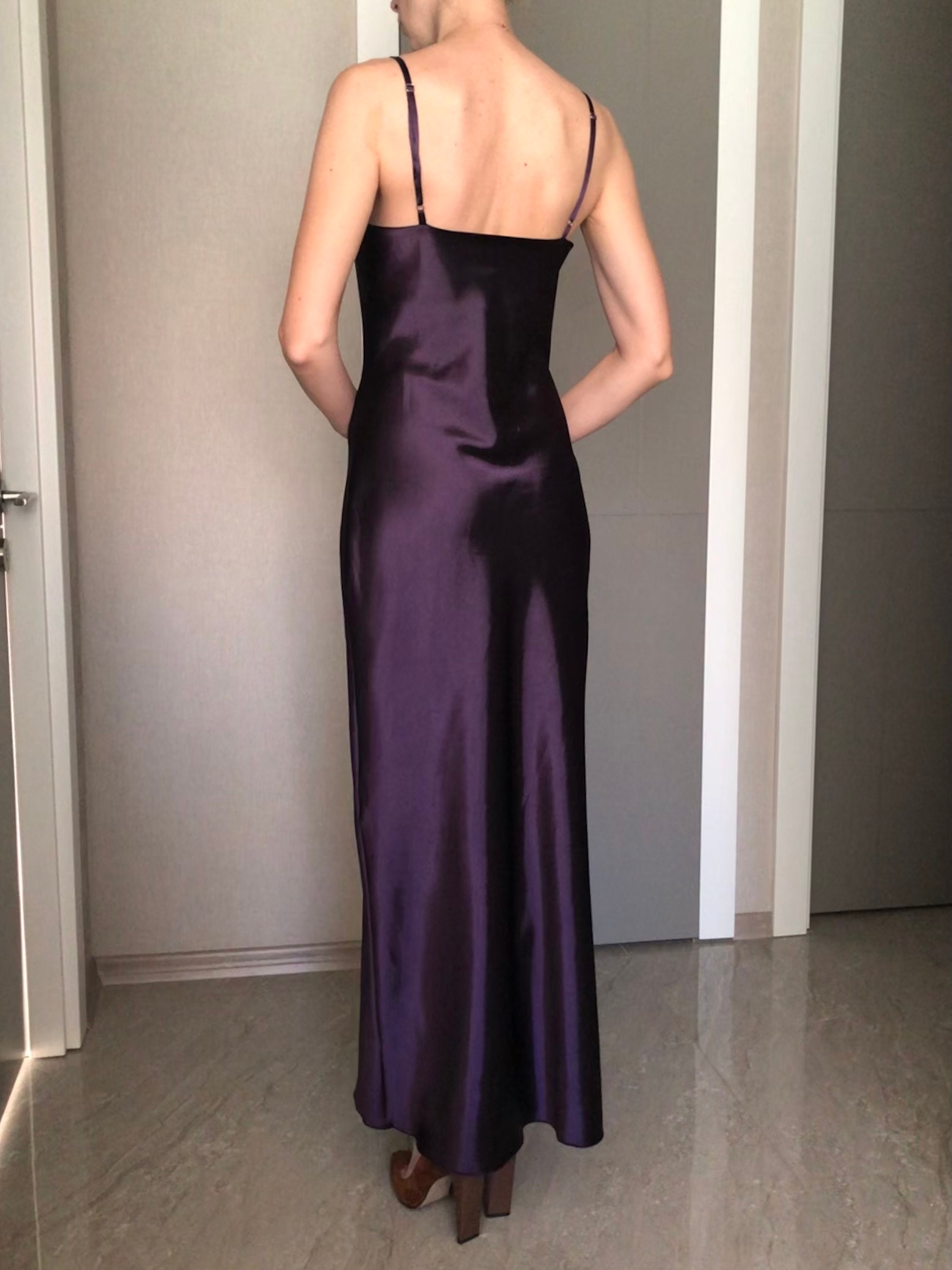 Dark Purple Cowl Neck Silk Satin Maxi Length Slip - Etsy