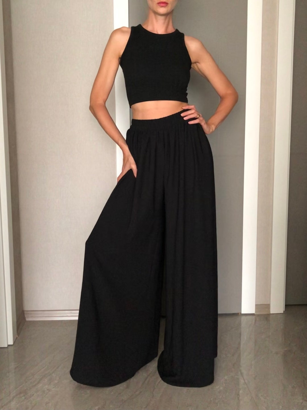 Wide Leg Palazzo Pants, Extra Maxi Length Women Skirt Trousers, Full ...