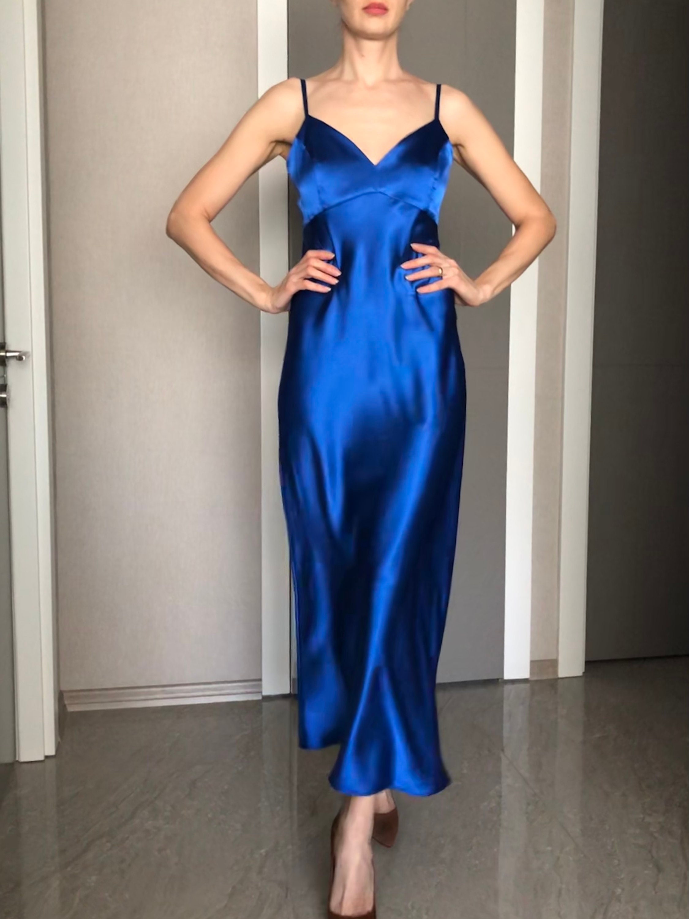 Royal Blue Maxi Silk Satin Dress Blue Extra Full Length Slip - Etsy