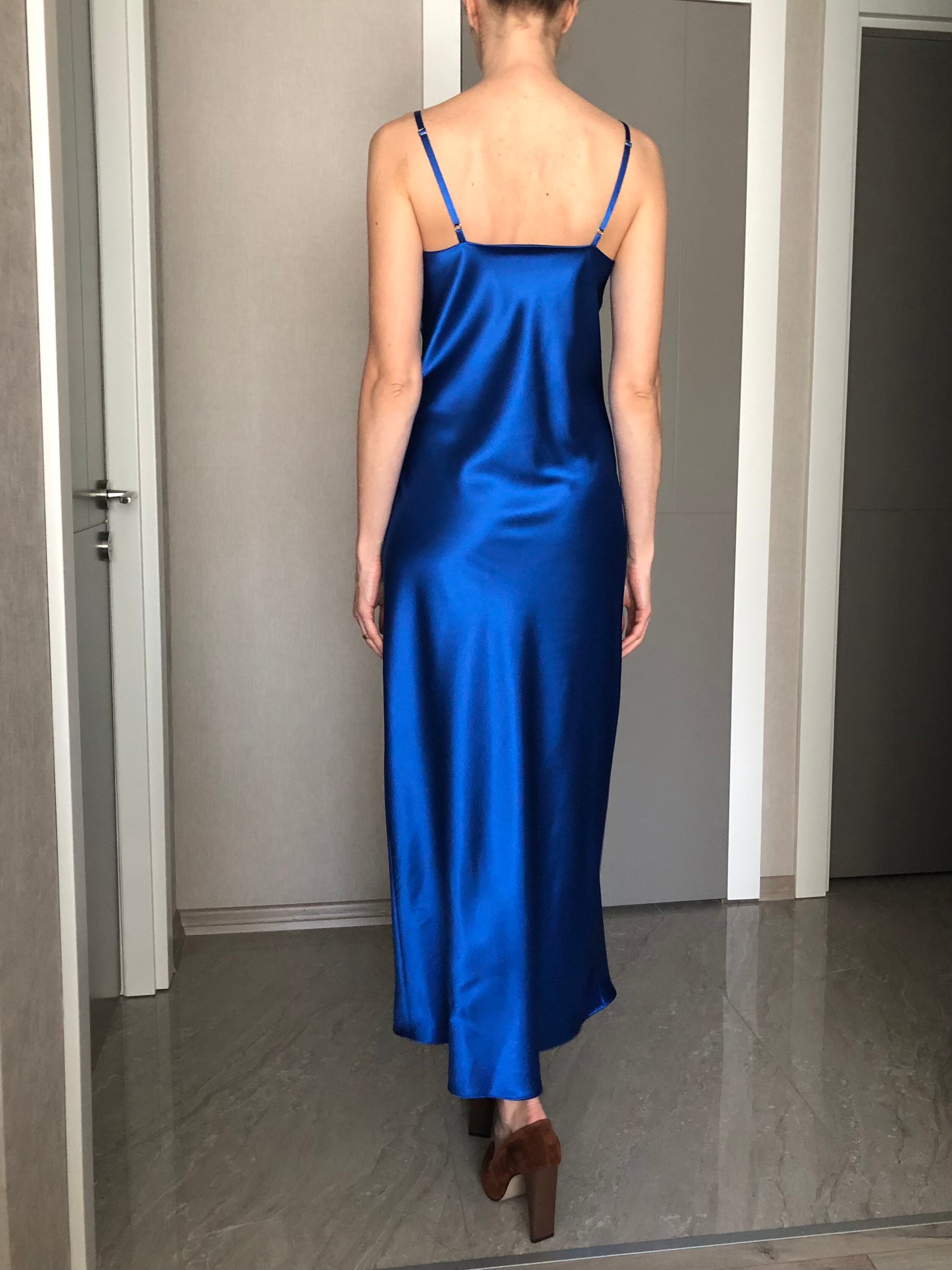 Royal Blue Maxi Silk Satin Dress Blue Extra Full Length Slip - Etsy