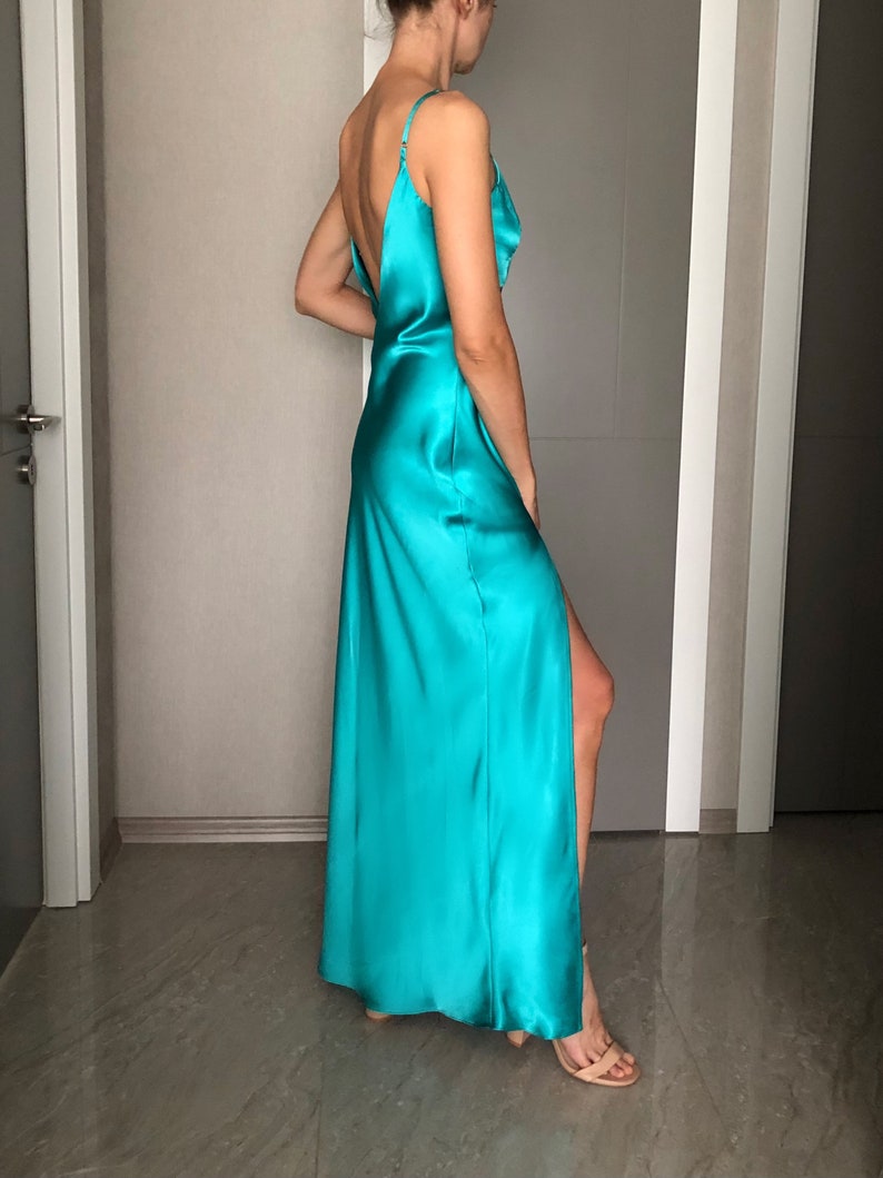Turquoise Maxi Silk Satin Dressfull Length Slip Dress With - Etsy