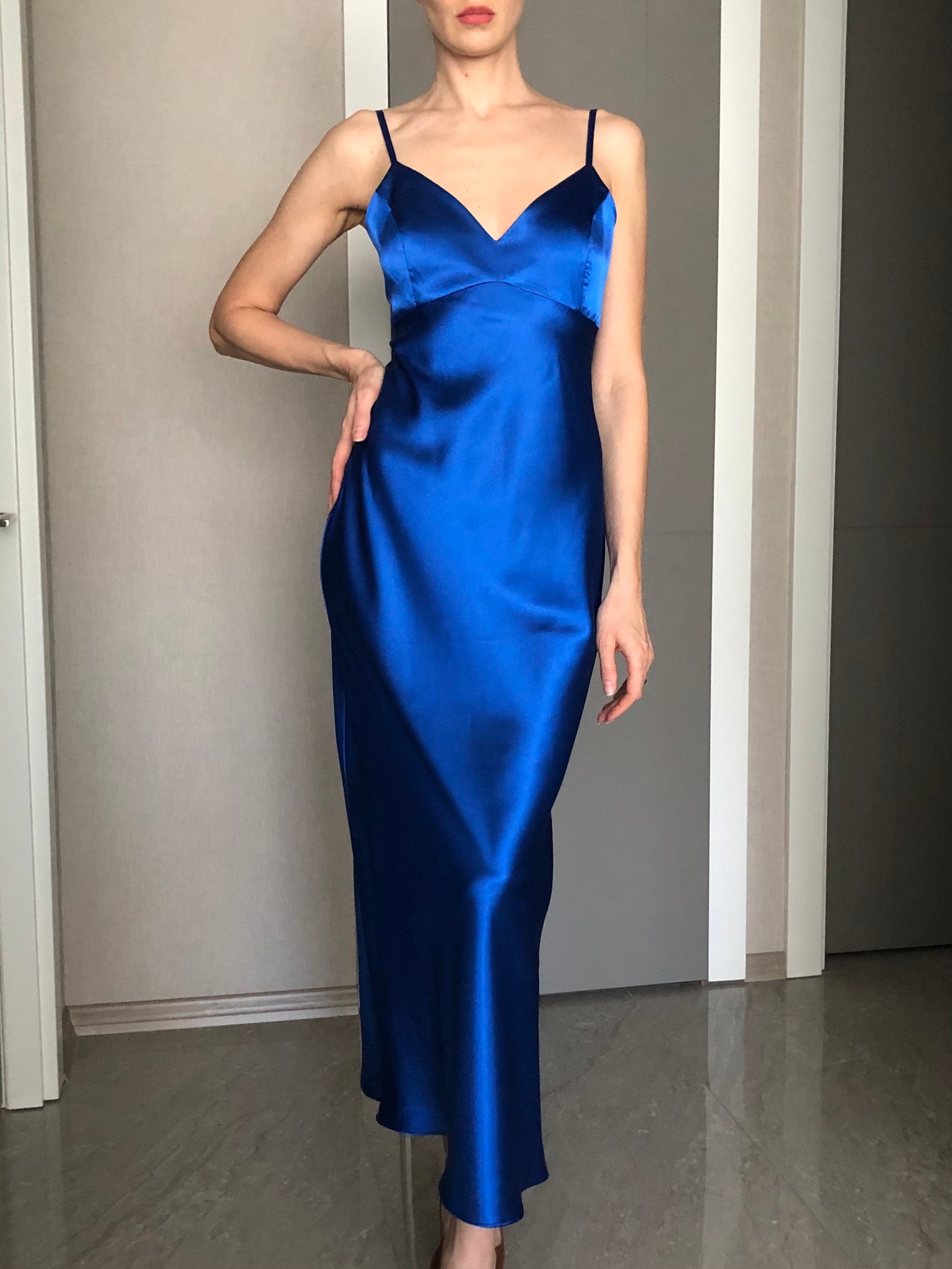 Royal Blue Maxi Silk Satin Dress Blue Extra Full Length Slip - Etsy