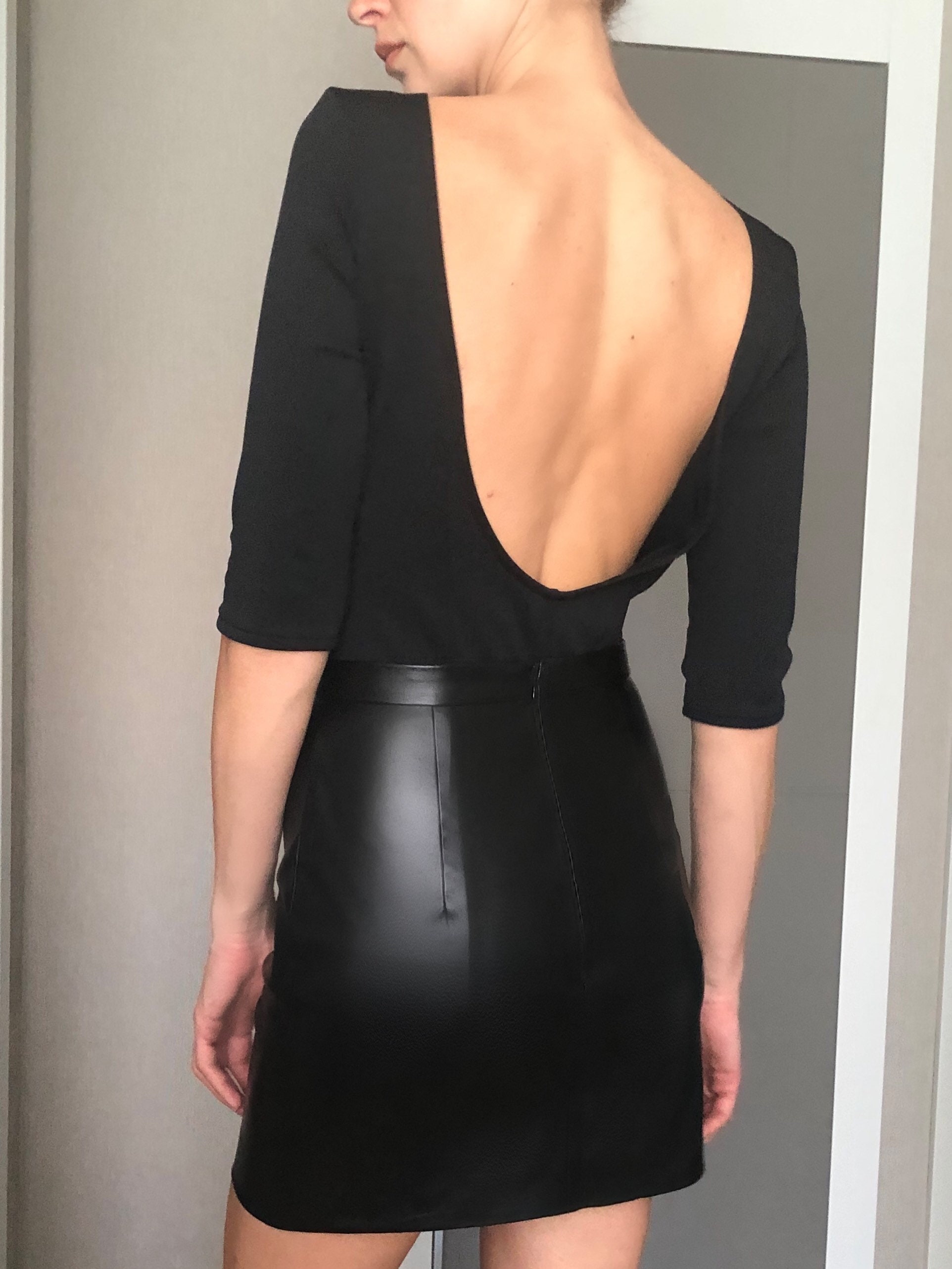 Black Low Back Topwith Sleevesopen Back Bridesmaid - Etsy