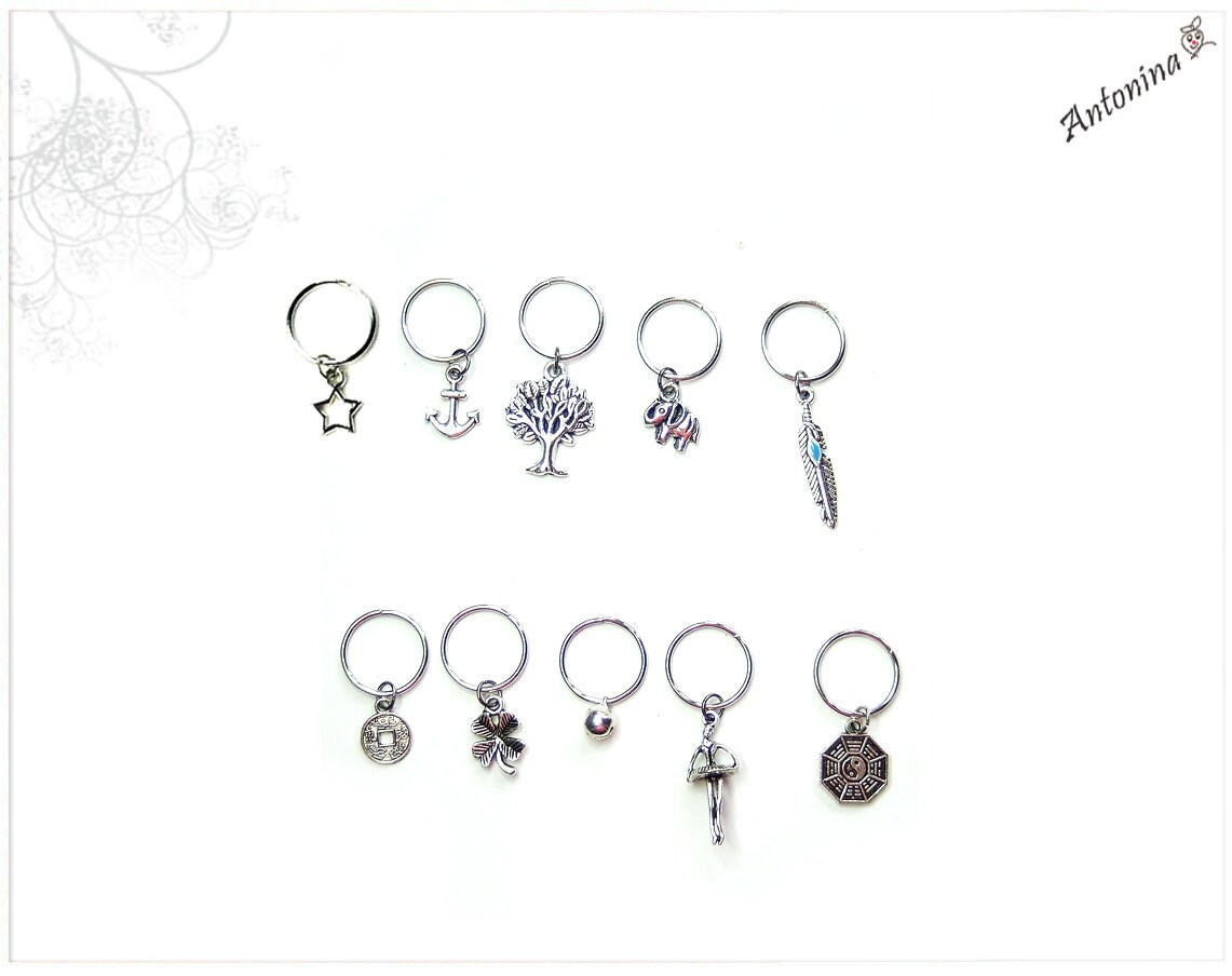 5 Hair Rings of Your Choice Charms Silver Tree Feather Bell Leaf Gold ...