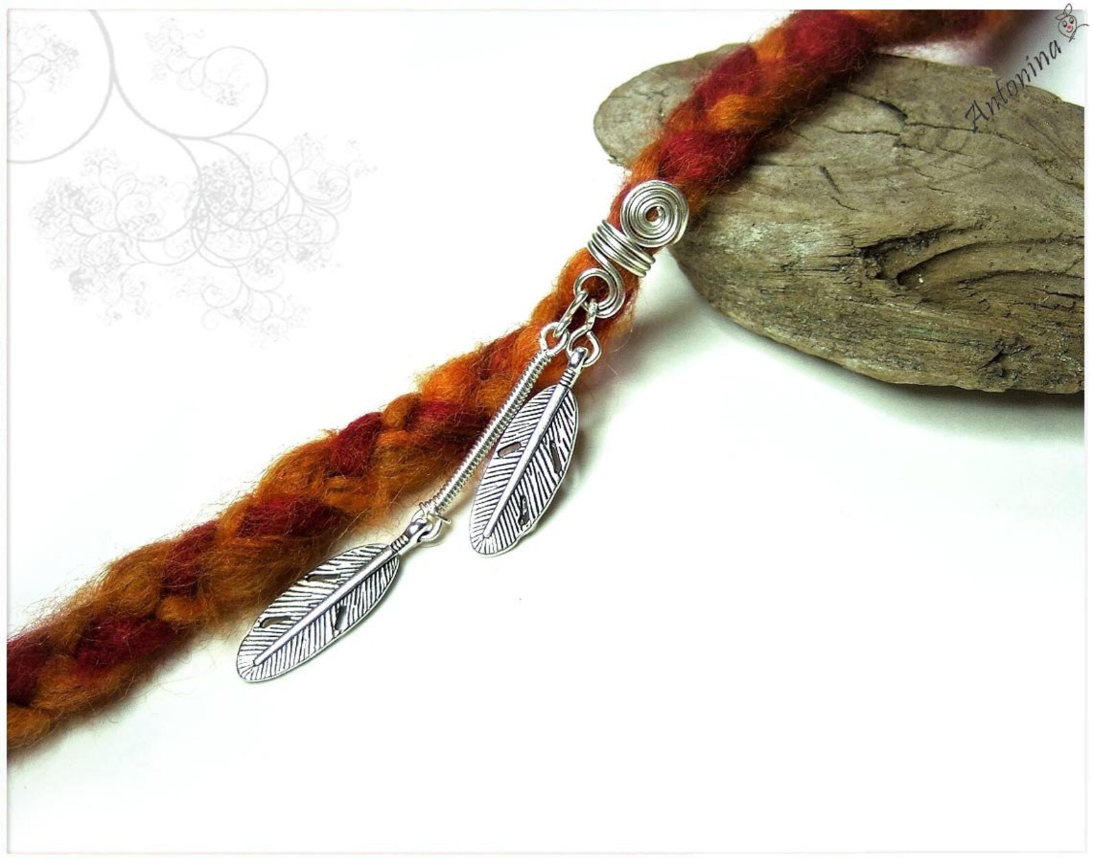 Feathers Dread Bead Silver Gold Brass Bronze Green Turquoise Metal ...
