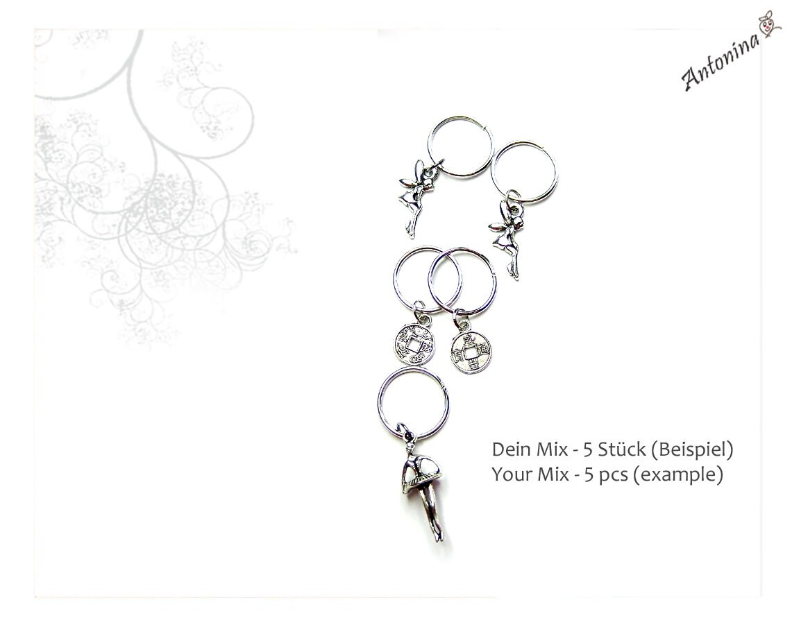 5 Hair Rings of Your Choice Charms Silver Tree Feather Bell Leaf Gold ...