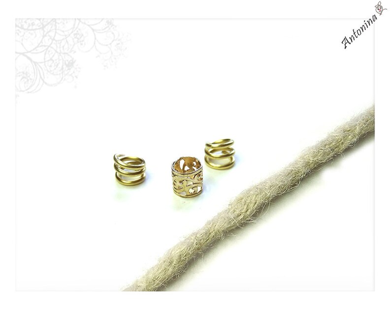 Set of 3 dread beads gold colored rings for dreads tube | Etsy