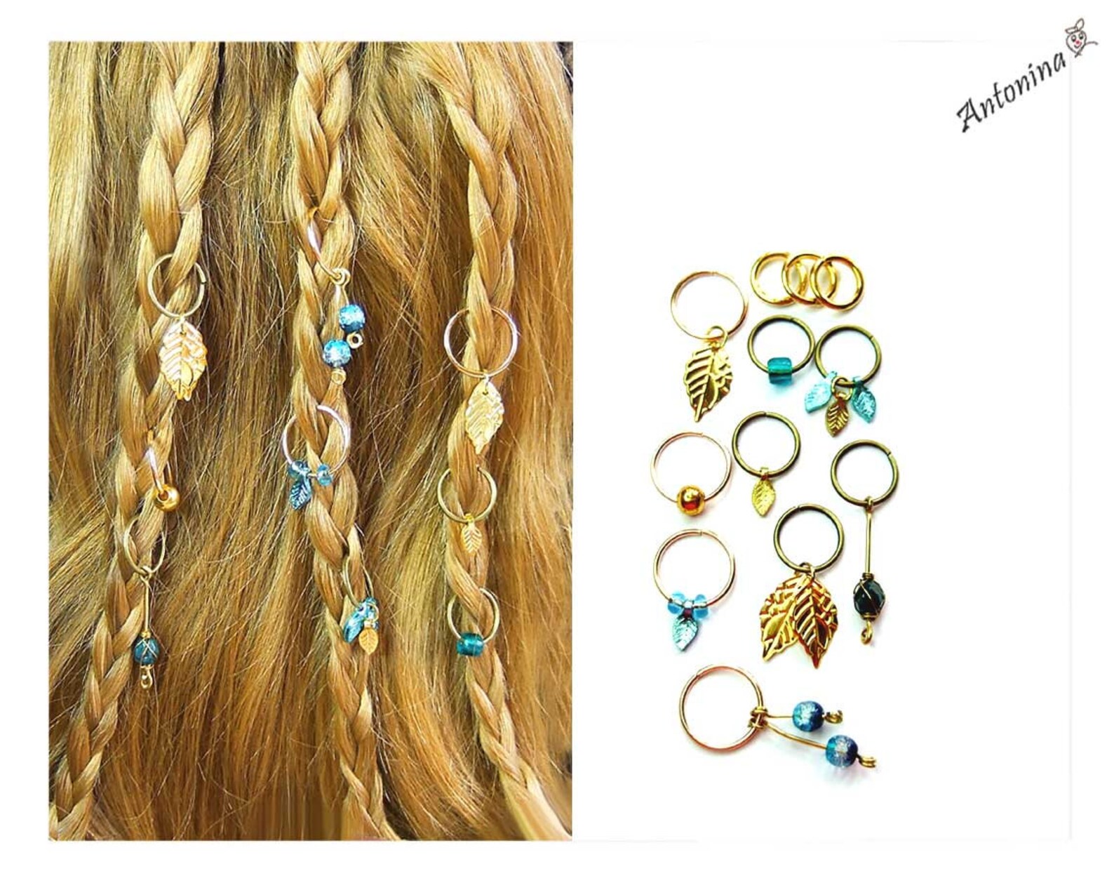 12 Haarringe grün gold bronze silber Zöpfe Dreads Blätter - Etsy.de