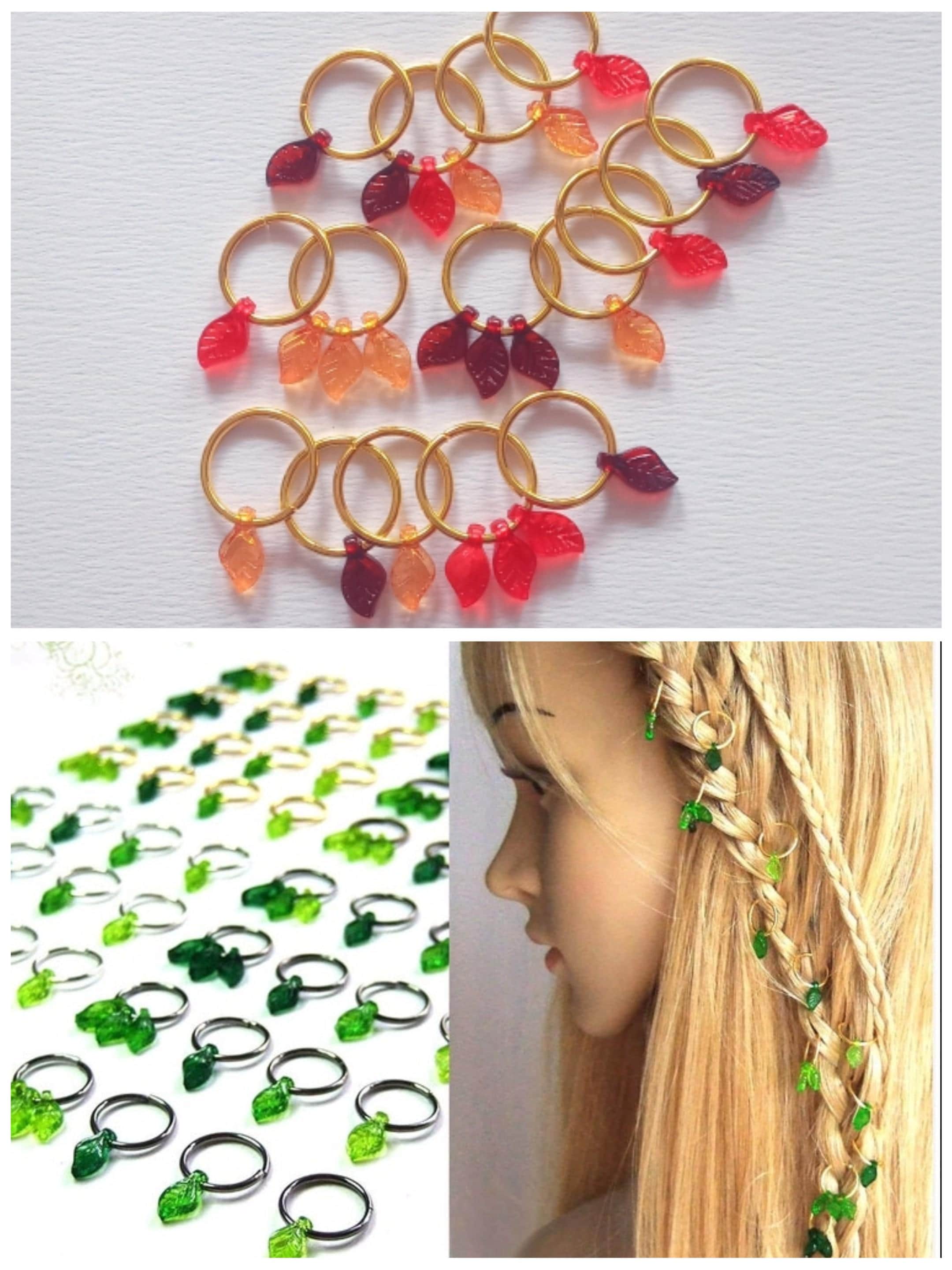 12 Haarringe grün gold bronze silber Cornrows Zöpfe Dread Blätter ...