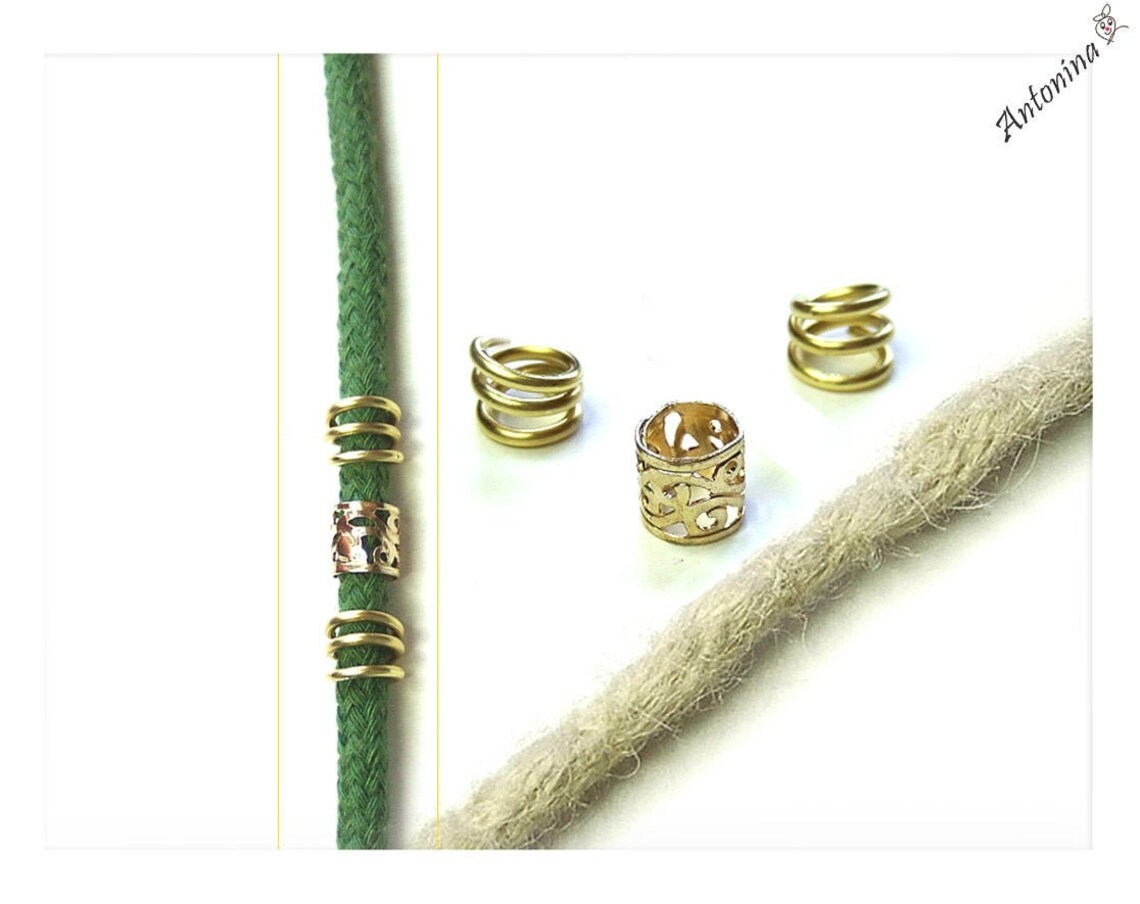 Set of 3 dread beads gold colored rings for dreads tube | Etsy