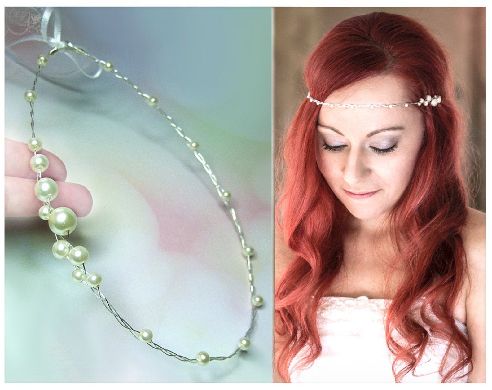 Diadem pearls simple hair wreath discreet tiara hair vine | Etsy