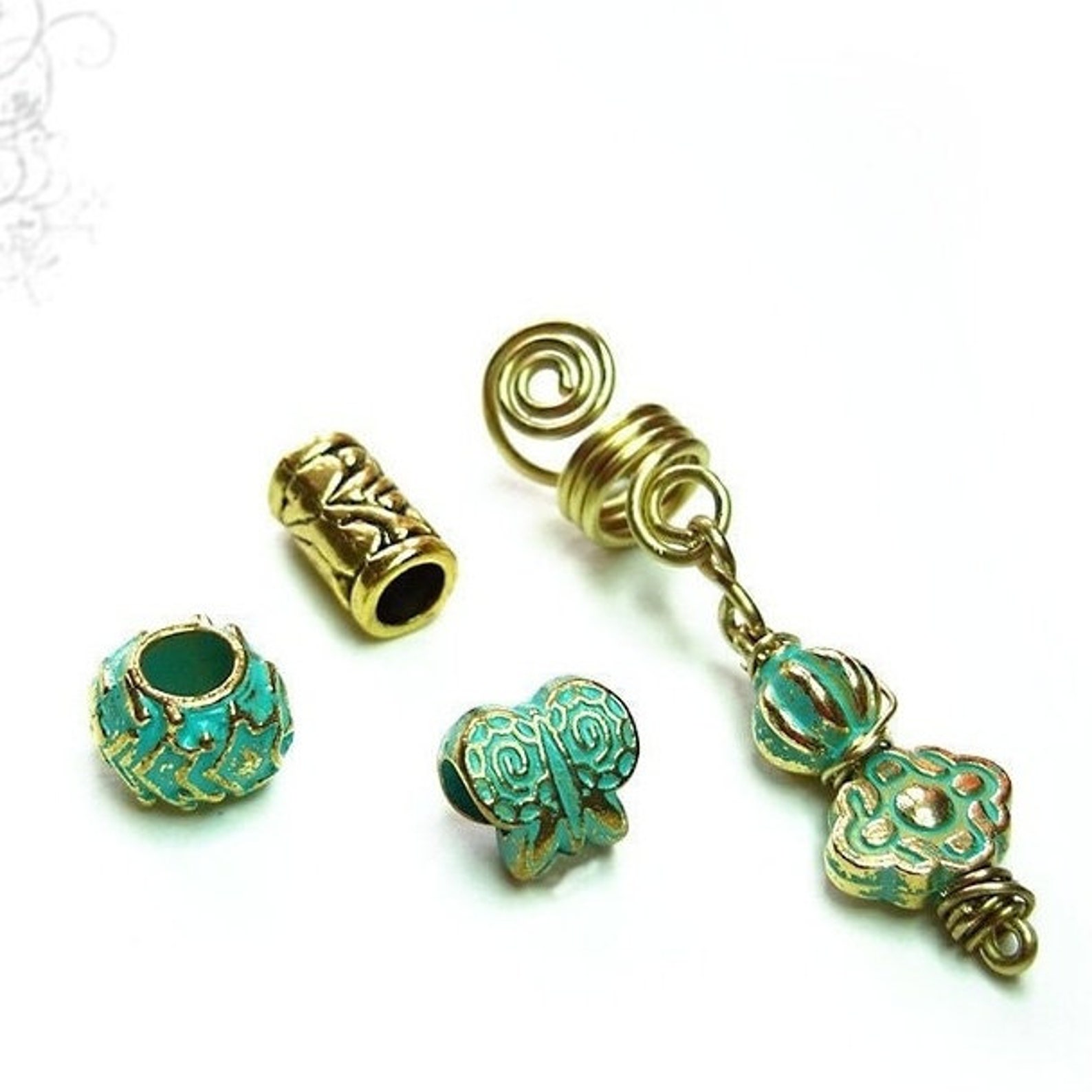 Set of 4 Dread Jewelry Turquoise Gold Spirals Metal Dreadbeads Bronze ...
