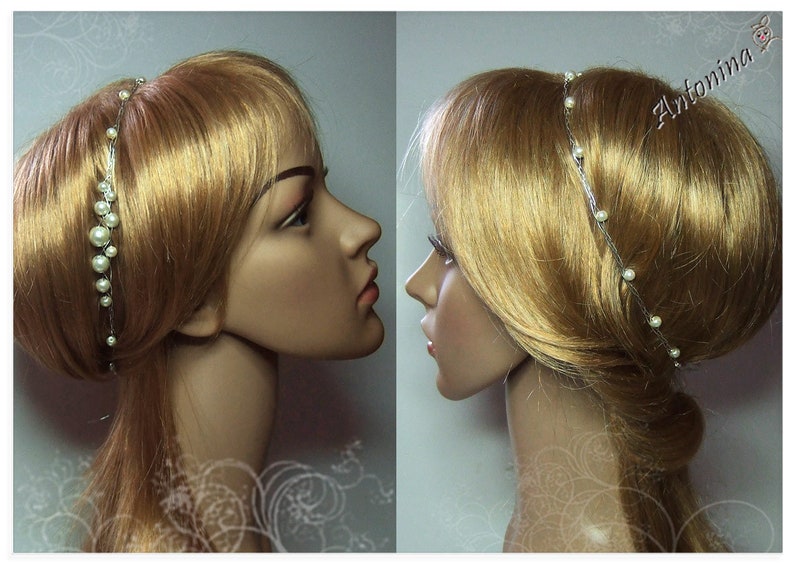Diadem pearls simple hair wreath discreet tiara hair vine | Etsy
