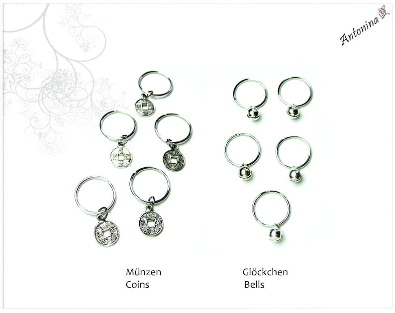 5 Hair Rings of Your Choice Charms Silver Tree Feather Bell Leaf Gold ...