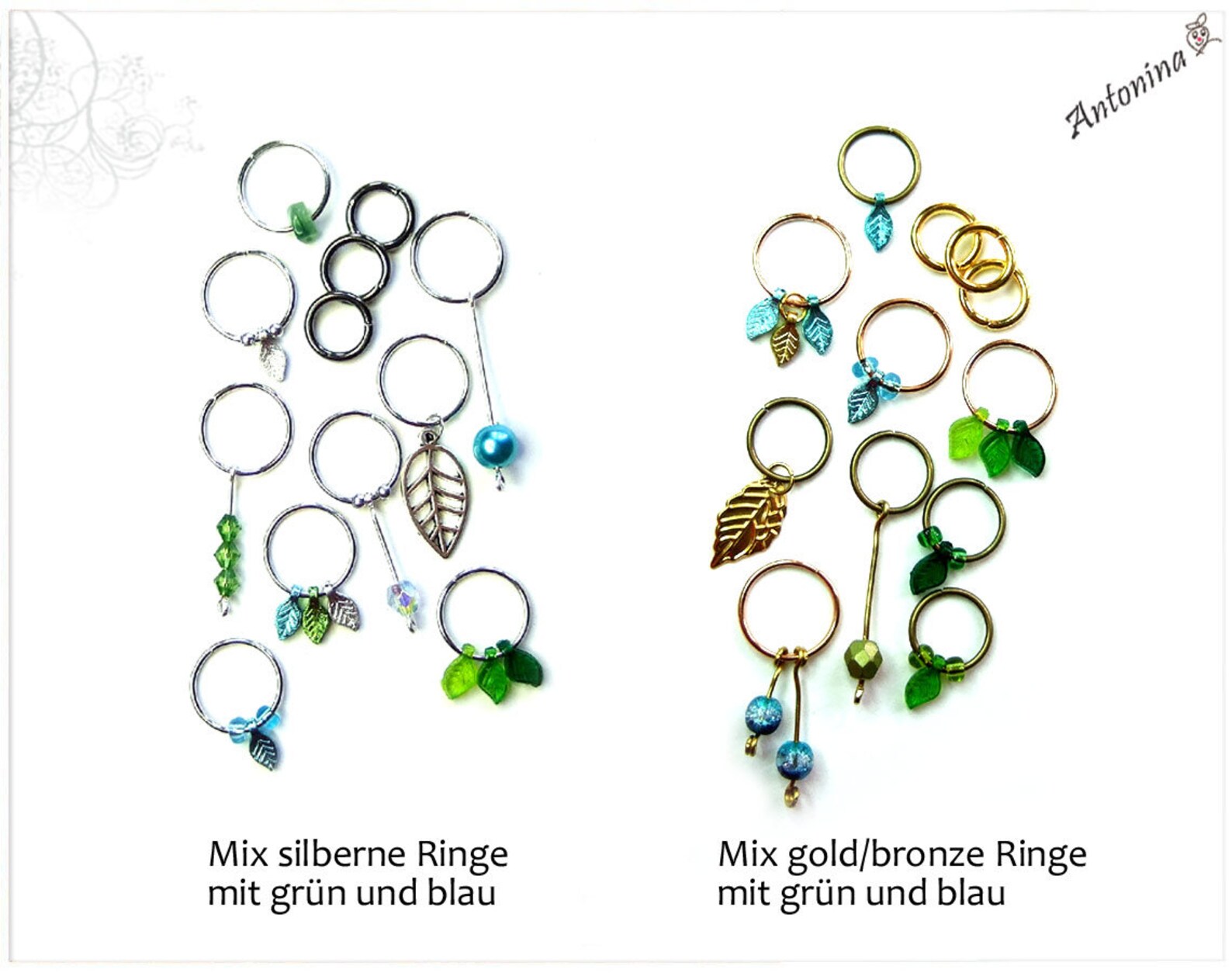 12 Haarringe grün gold bronze silber Cornrows Zöpfe Dread Blätter ...