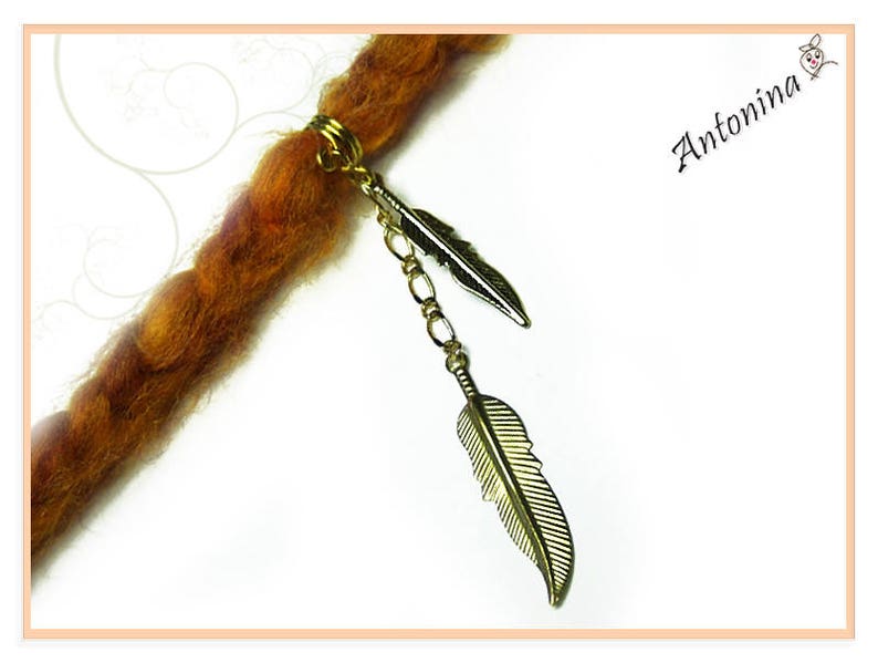 Feathers Dread Bead Silver Gold Brass Bronze Green Turquoise Metal ...
