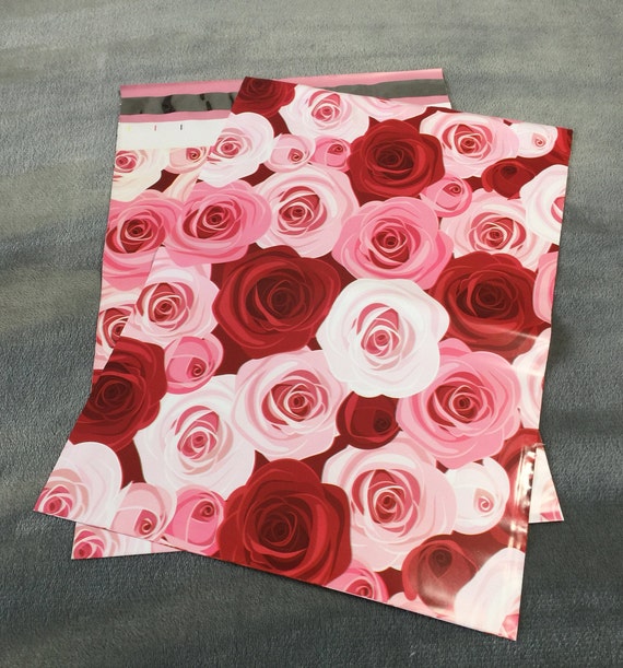 50 Designer Poly Mailers 10x13 Pink Red Roses Flowers | Etsy