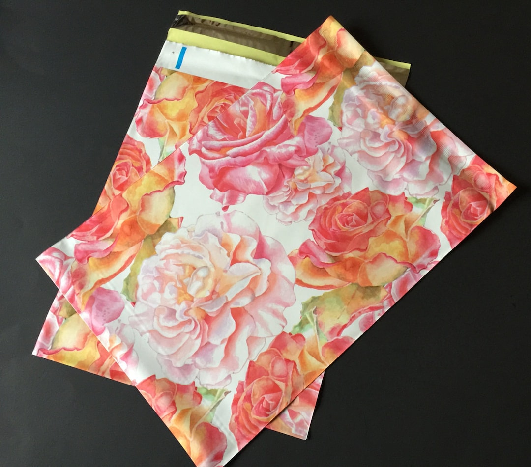 50 Designer Poly Mailers 10x13 Roses Water Flowers Envelopes Shipping ...