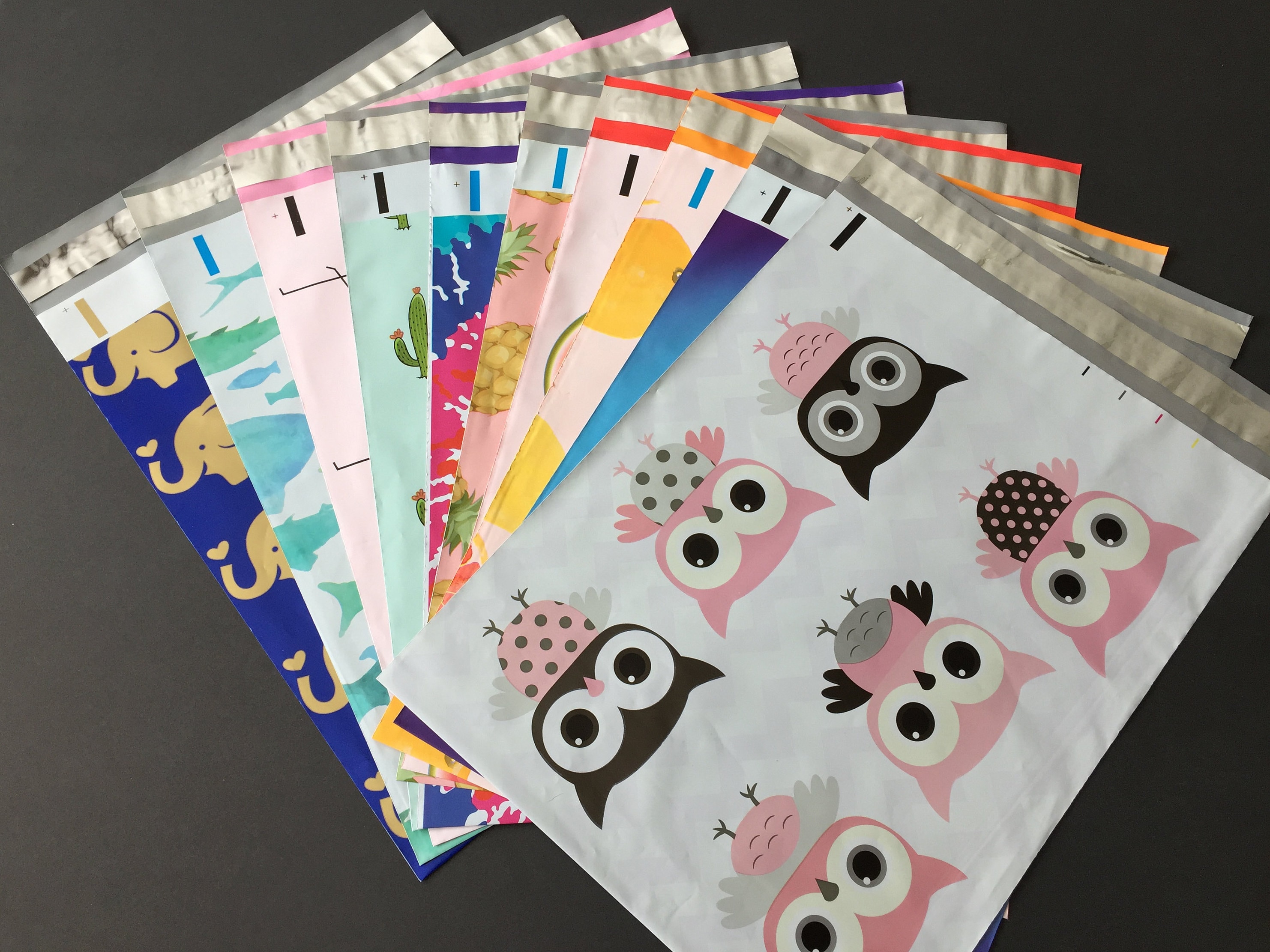 50 10x13 Assorted Designer Poly Mailers Elefants Pineapple Watermelon ...
