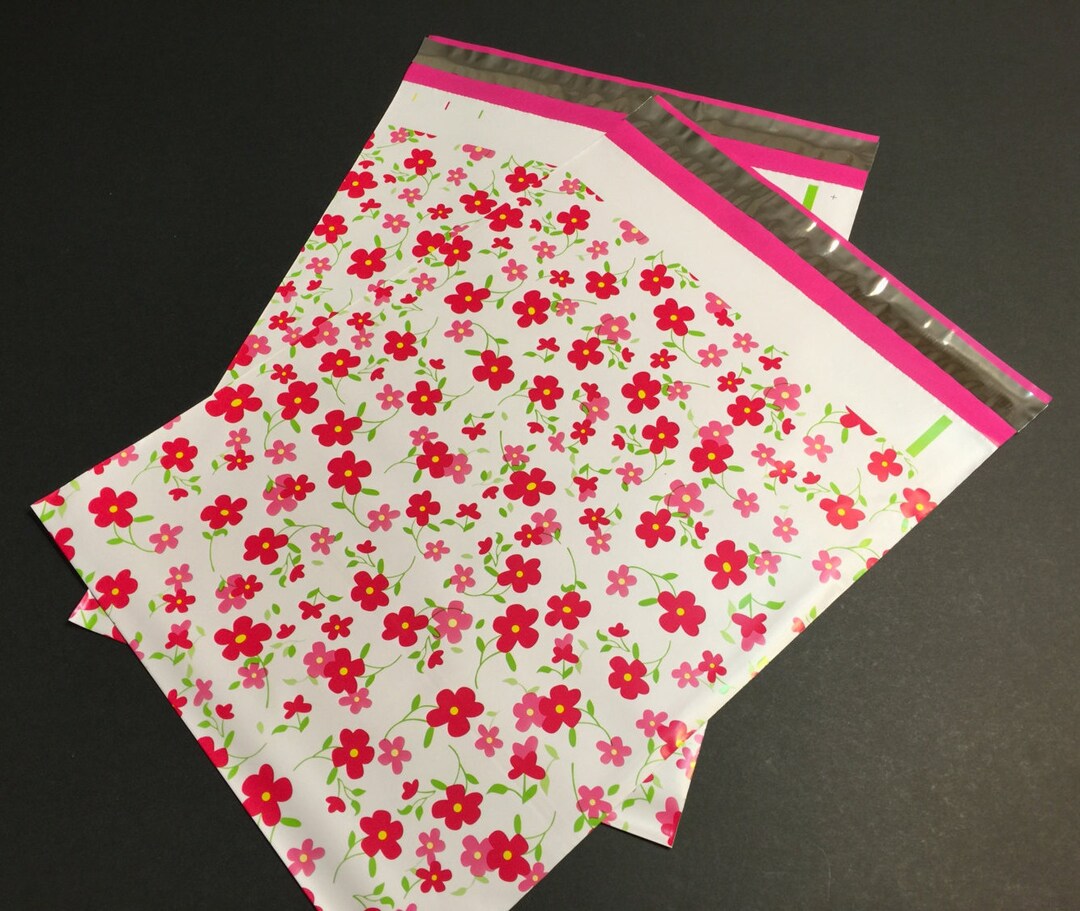 50 Designer Poly Mailers 10x13 Little RED FLOWERS Envelopes Shipping ...