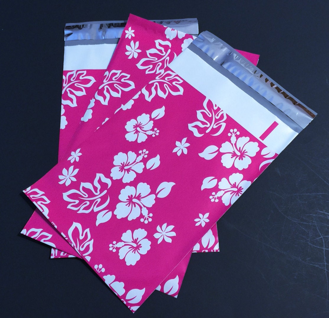 100 NEW 6x9 Designer Poly Mailers ALOHA Hibiscus Pink With White ...