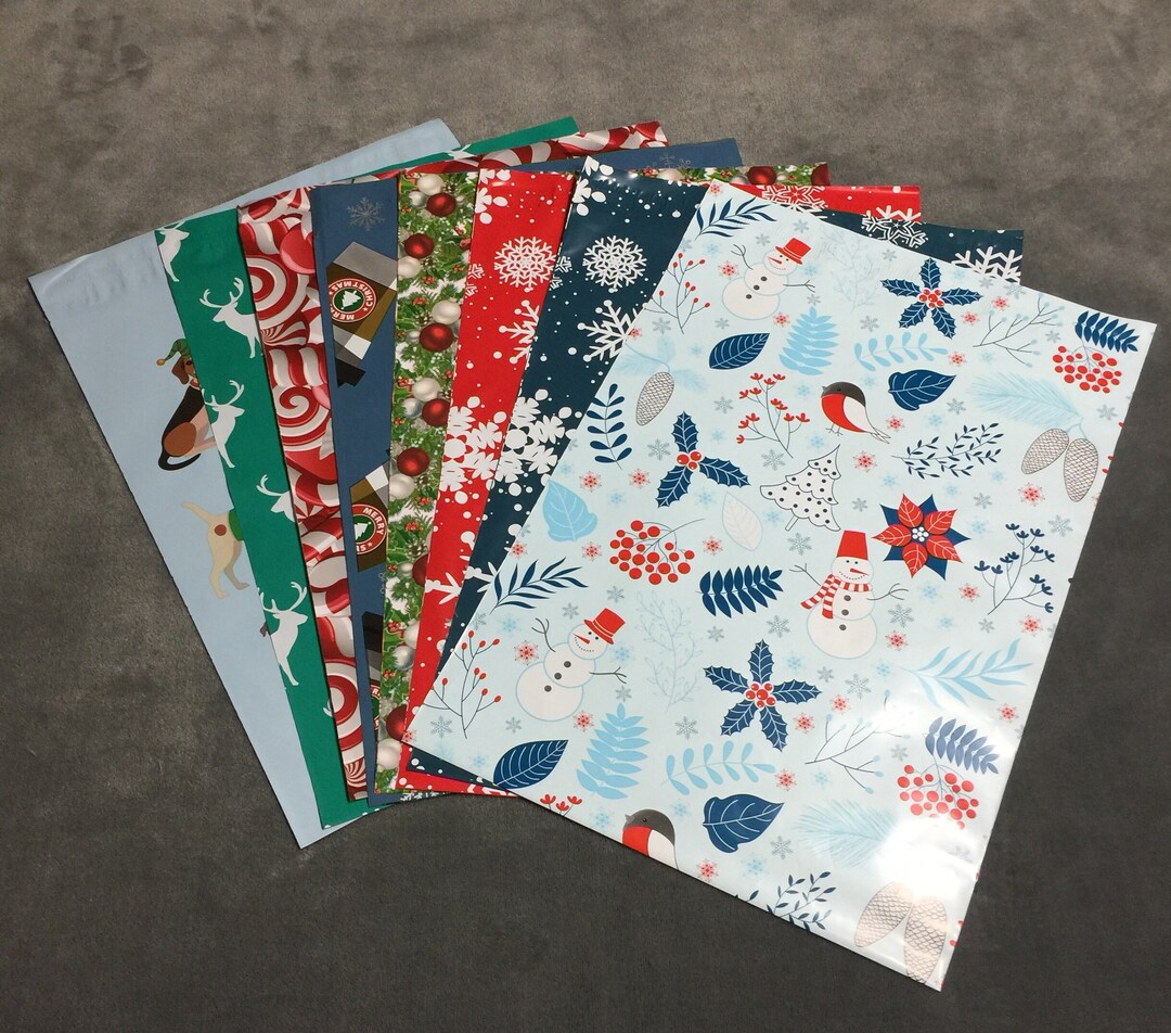 100 10x13 CHRISTMAS Poly Mailers Snowman Deer Hollyberry Snowflakes ...