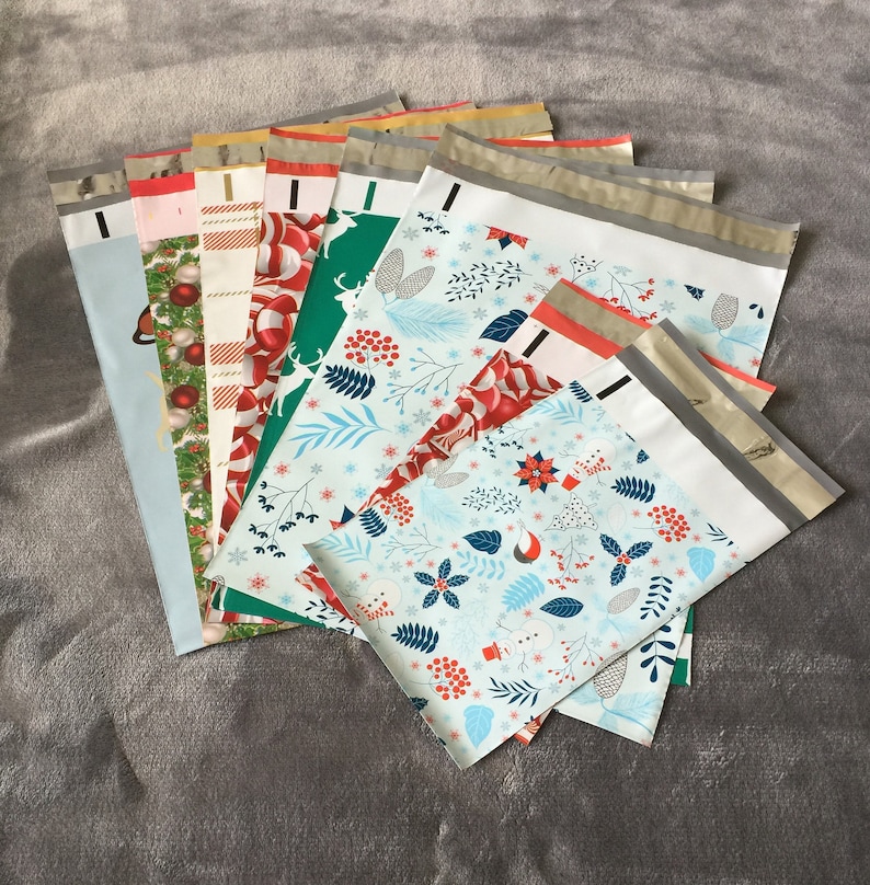 100 10x13 and 6x9 Designer CHRISTMAS Poly Mailers Snowman Deer ...