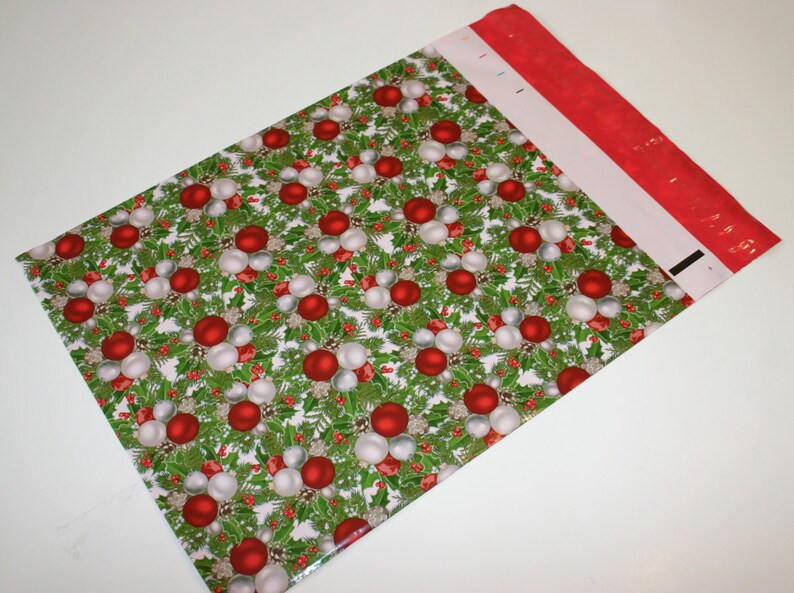100 Designer Poly Mailers 10x13 Christmas Hollyberry Red Green ...