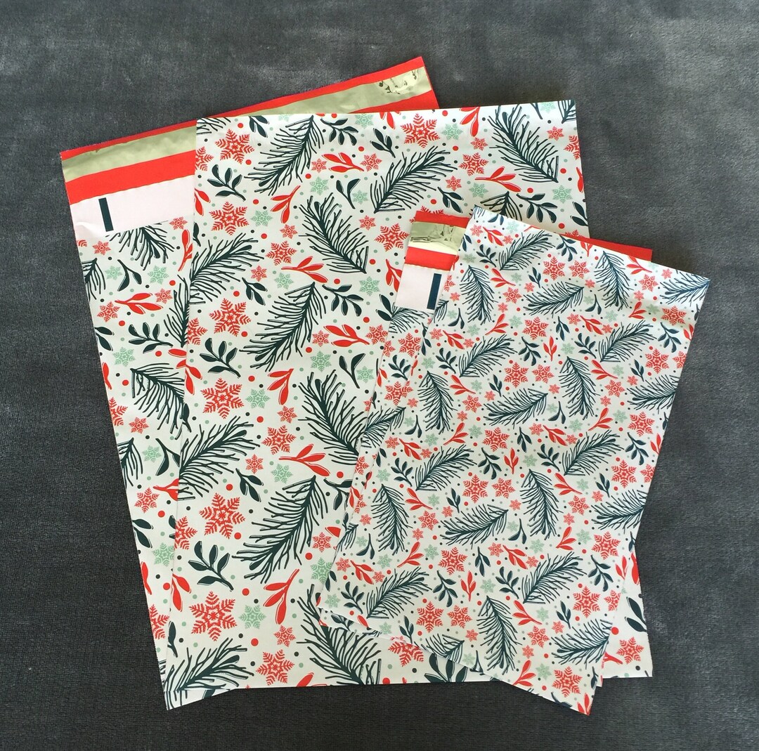 50 10x13 & 6x9 SNOWFLAKES and EVERGREEN Poly Mailers Christmas ...