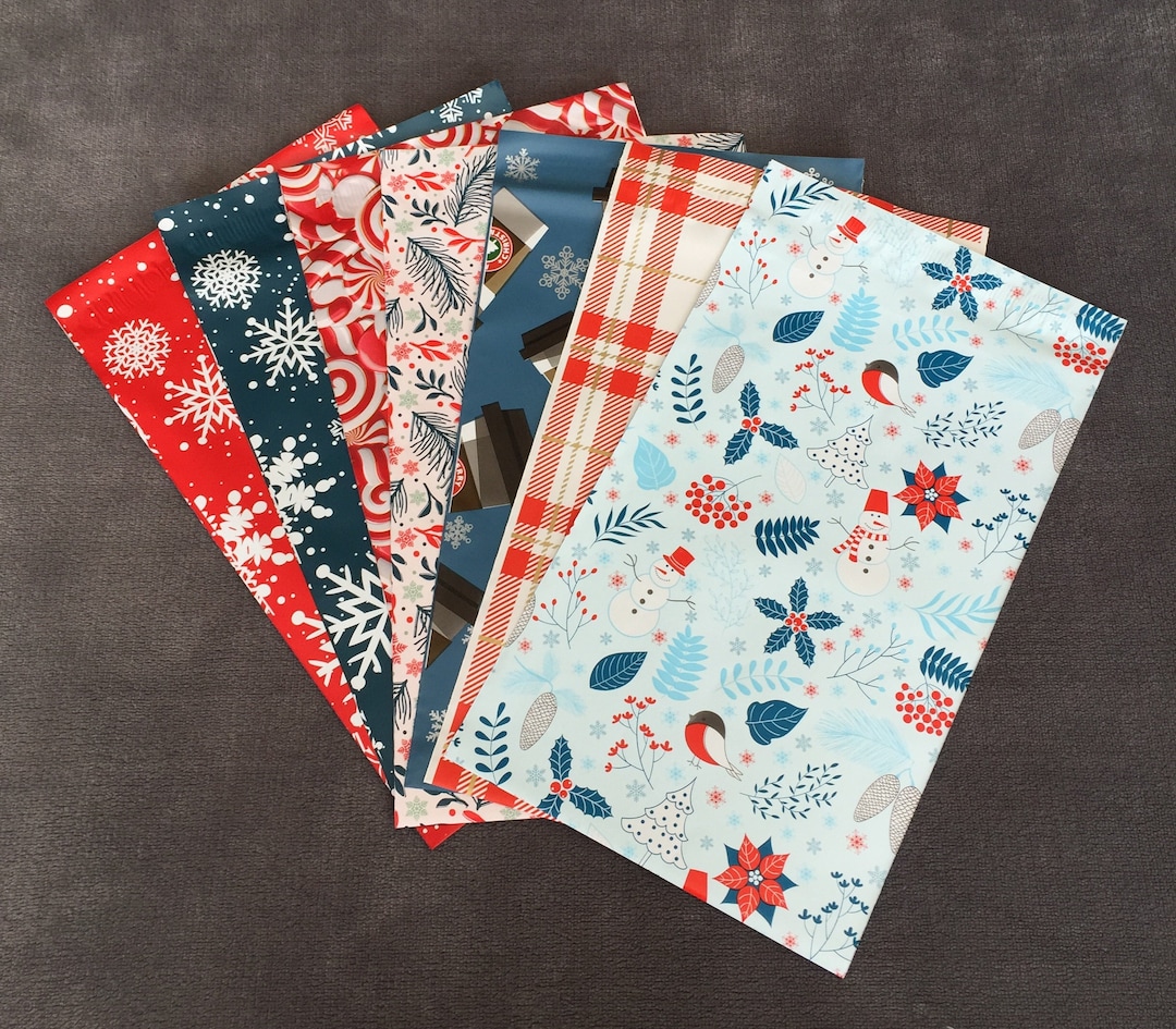 100 Assorted 6x9 Christmas Poly Mailers Plaid Cups Candy Cane Snowman ...
