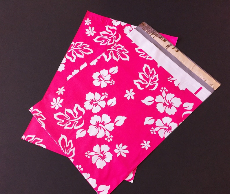 100 Designer Poly Mailers 10x13 Pink Aloha Hawaiian Hibiscus Flowers ...