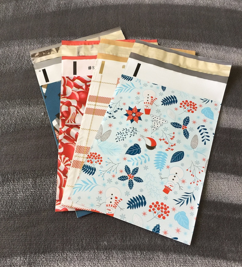 100 Assorted 6x9 Christmas Poly Mailers Plaid Cups Candy Cane Snowman ...