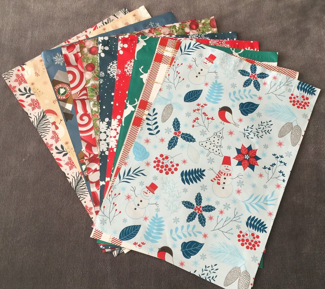 100 10x13 CHRISTMAS Poly Mailers Snowman Deer Hollyberry Snowflakes ...
