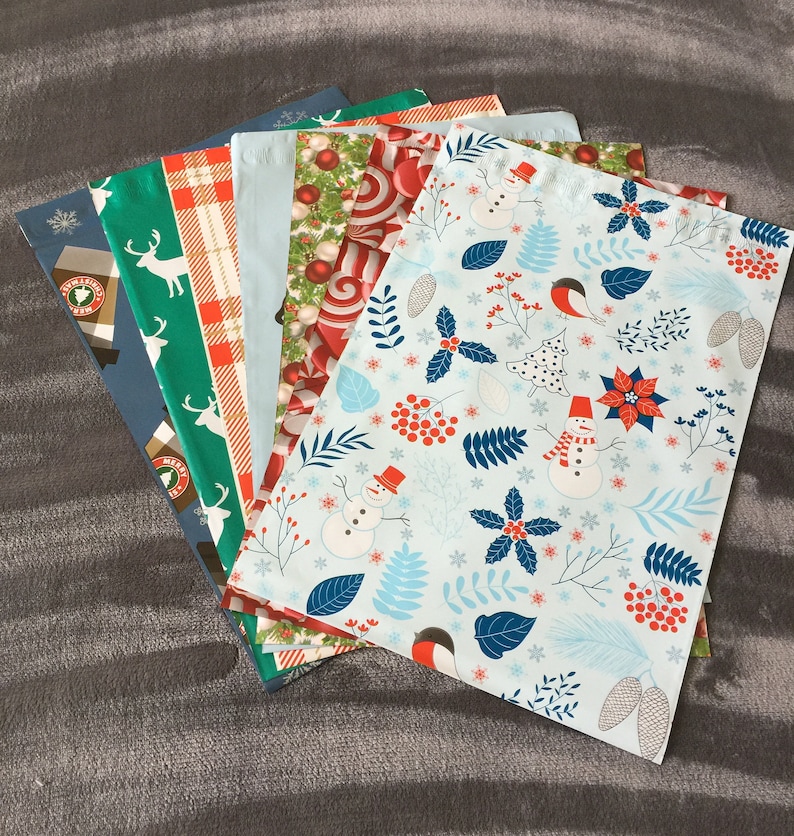 50 10x13 CHRISTMAS Poly Mailers Snowman Deer Hollyberry Plaid - Etsy