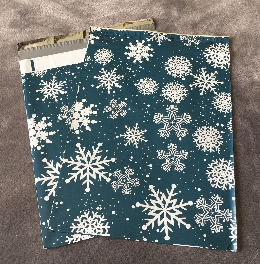 25 SHOP EXCLUSIVE 12x15.5 Blue Snowflake Poly Mailers Winter Christmas ...