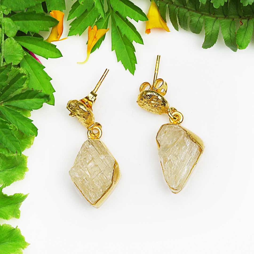 Raw Scapolite Gold Plated Earrings, Natural Crystal, Elegant Sparkly ...