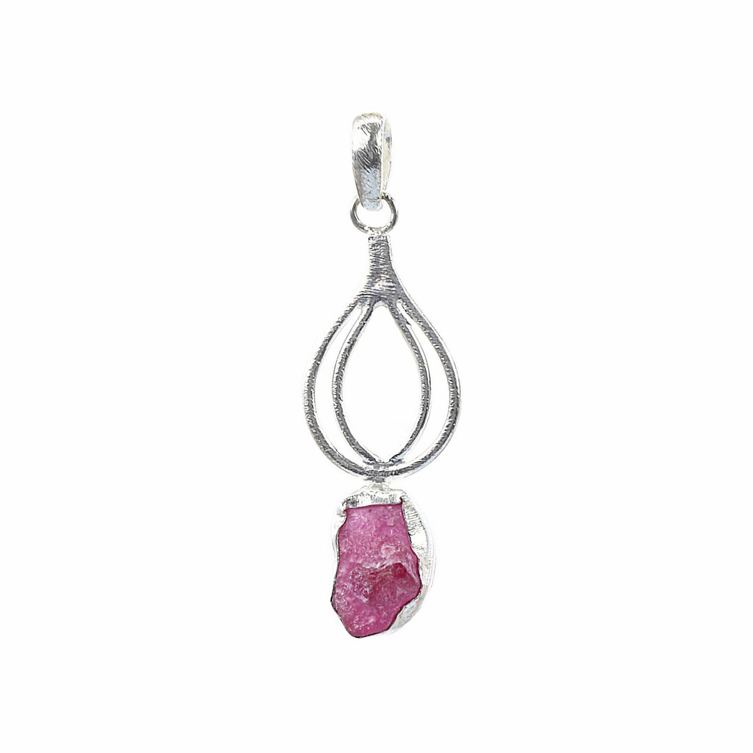Raw Ruby Silver Pendant / Handmade Unusual Rough Gemstone Jewellery ...