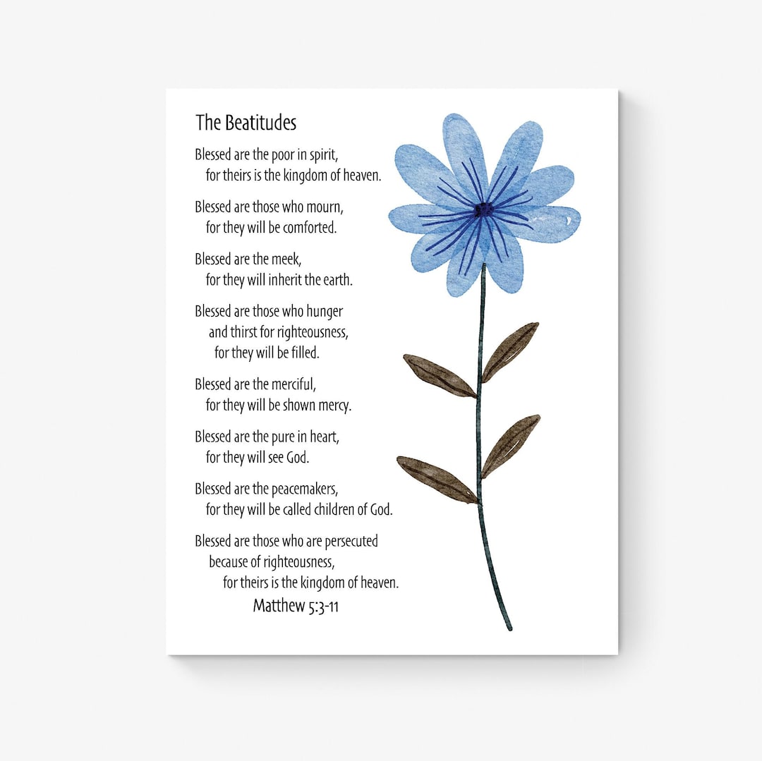 The Beatitudes Art Print | Matthew 5:3-12 Botanical Watercolor ...