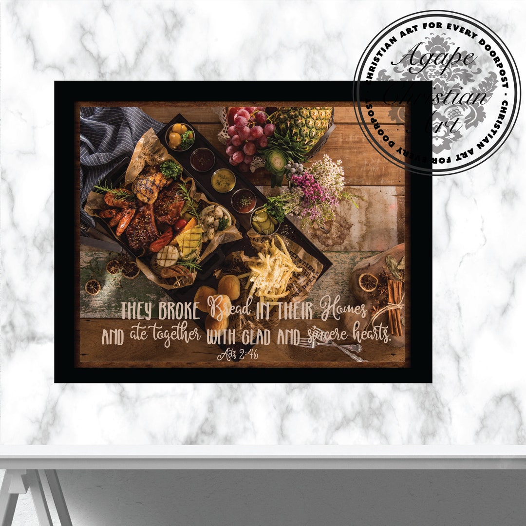 Acts 2:46 Scripture Kitchen Art Print • Rustic Farmhouse Food ...