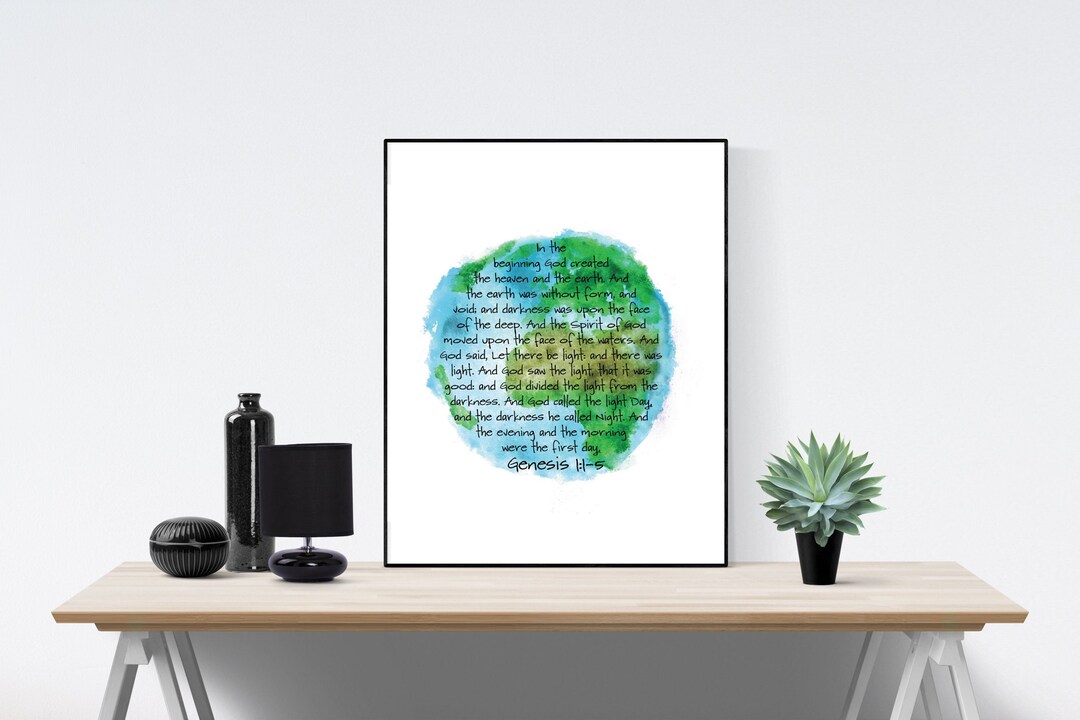 Genesis 1:1-5 Bible Verse Art Print | Christian Wall Decor | Creation ...
