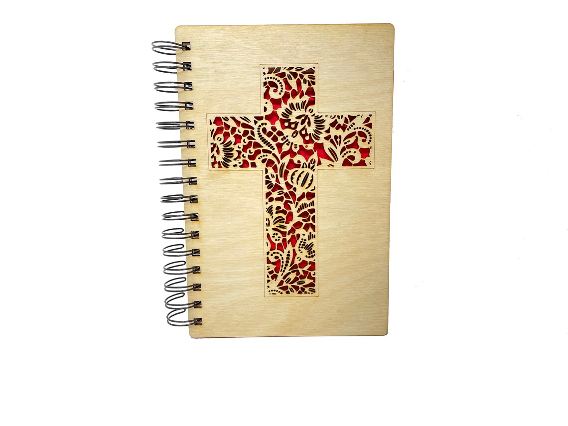 Christian Wooden Cross Journal Color Accent Blank or Ruled - Etsy