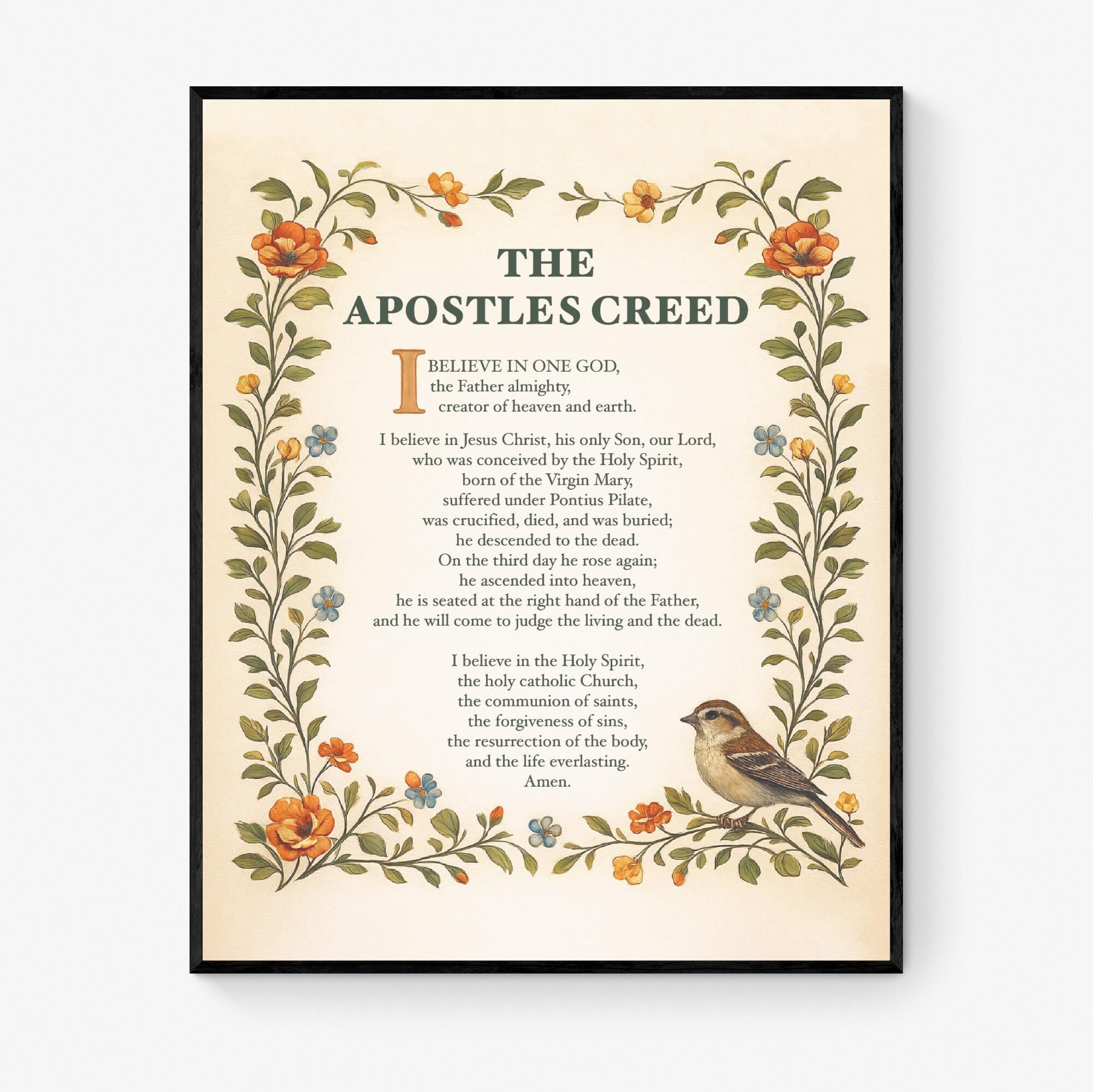 Apostles Creed Art Print | Ancient Christian | Bird | Living Room Home ...