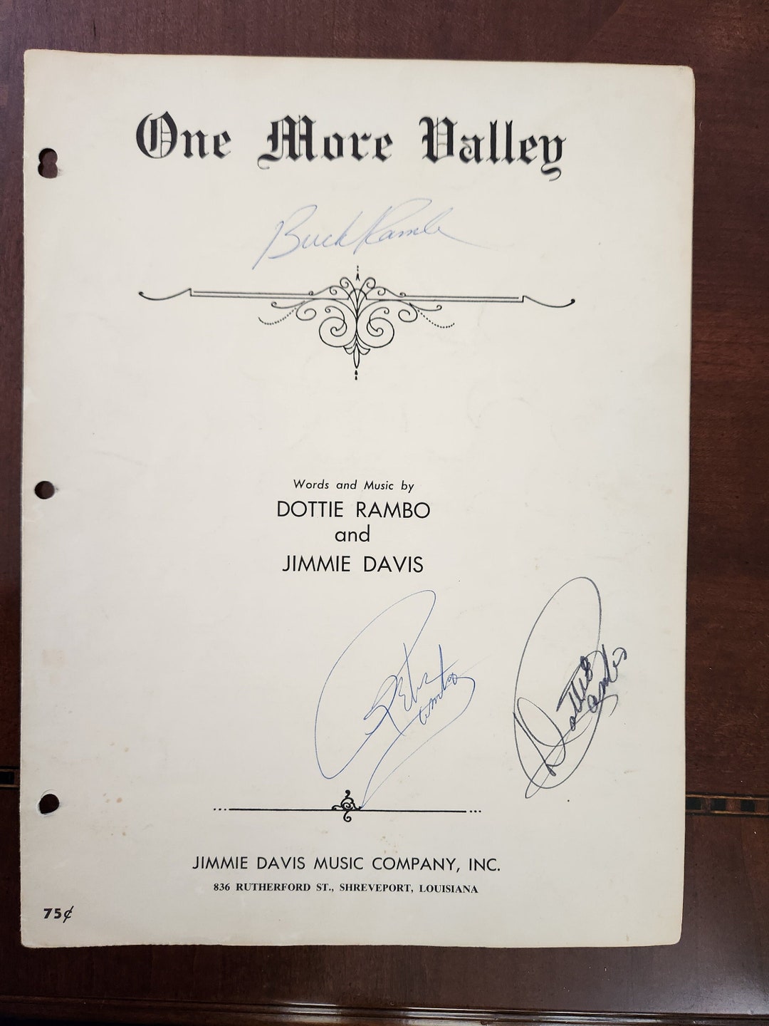 Autographed Dottie Rambo Sheet Music, Jimmie Davis Music, 1966, One ...