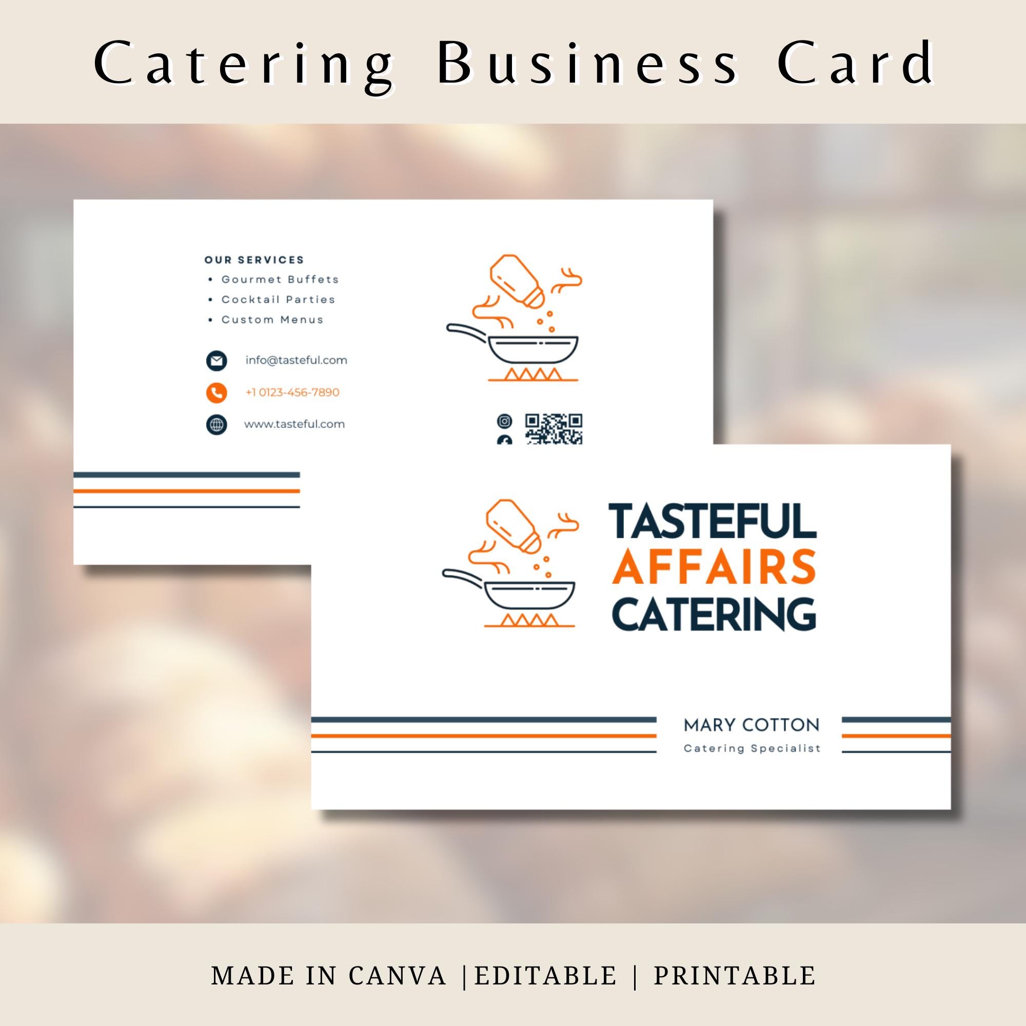 Printable Canva Business Card, Editable Catering & Chef Business Cards ...