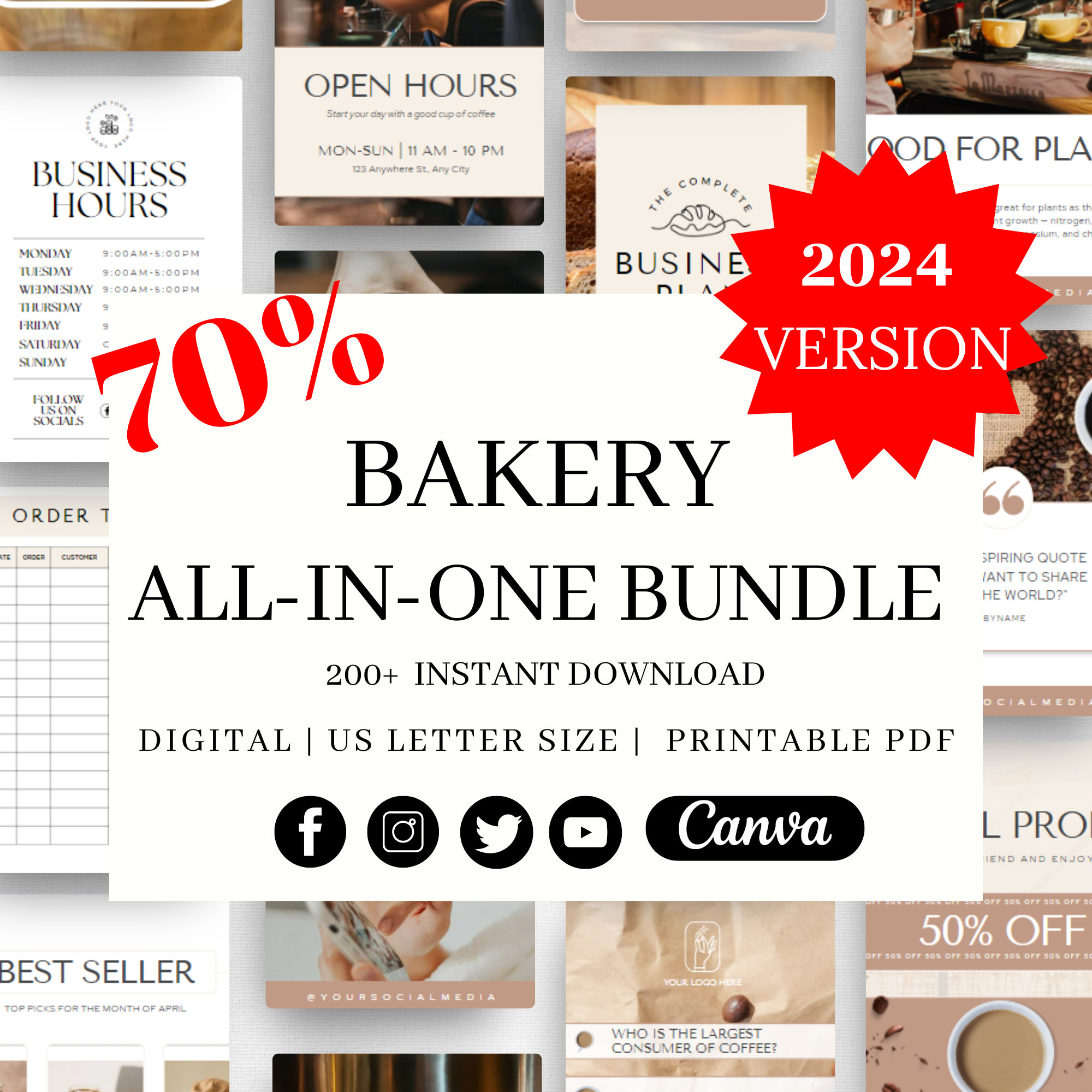 200 + Bakery Bundle Templates, Editable Canva Templates , Instant ...