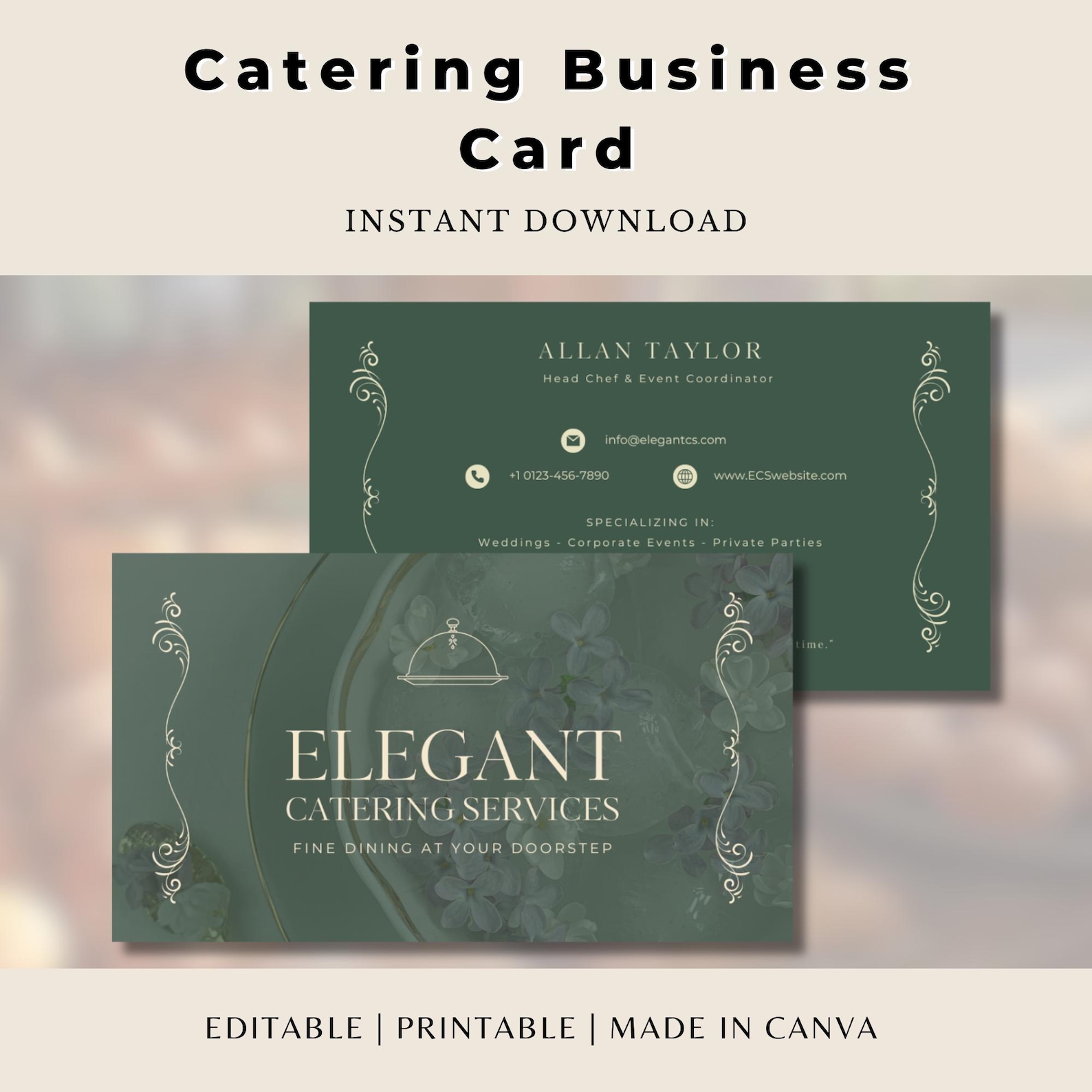 Printable Canva Business Card, Editable Catering & Chef Business Cards ...