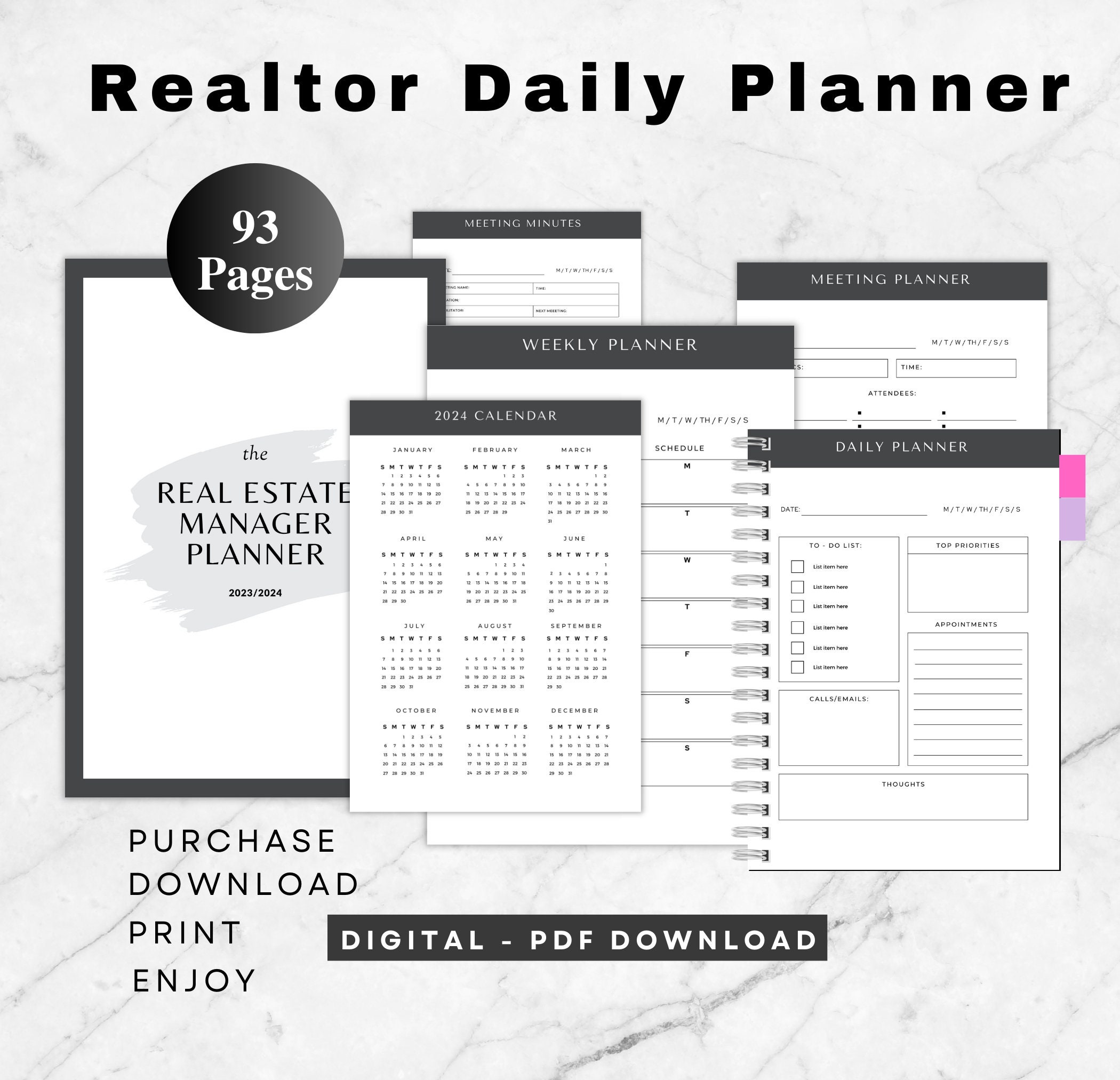 Real Estate Manager 2024/2025 Yearly Planner Realtor Daily Planner Real ...