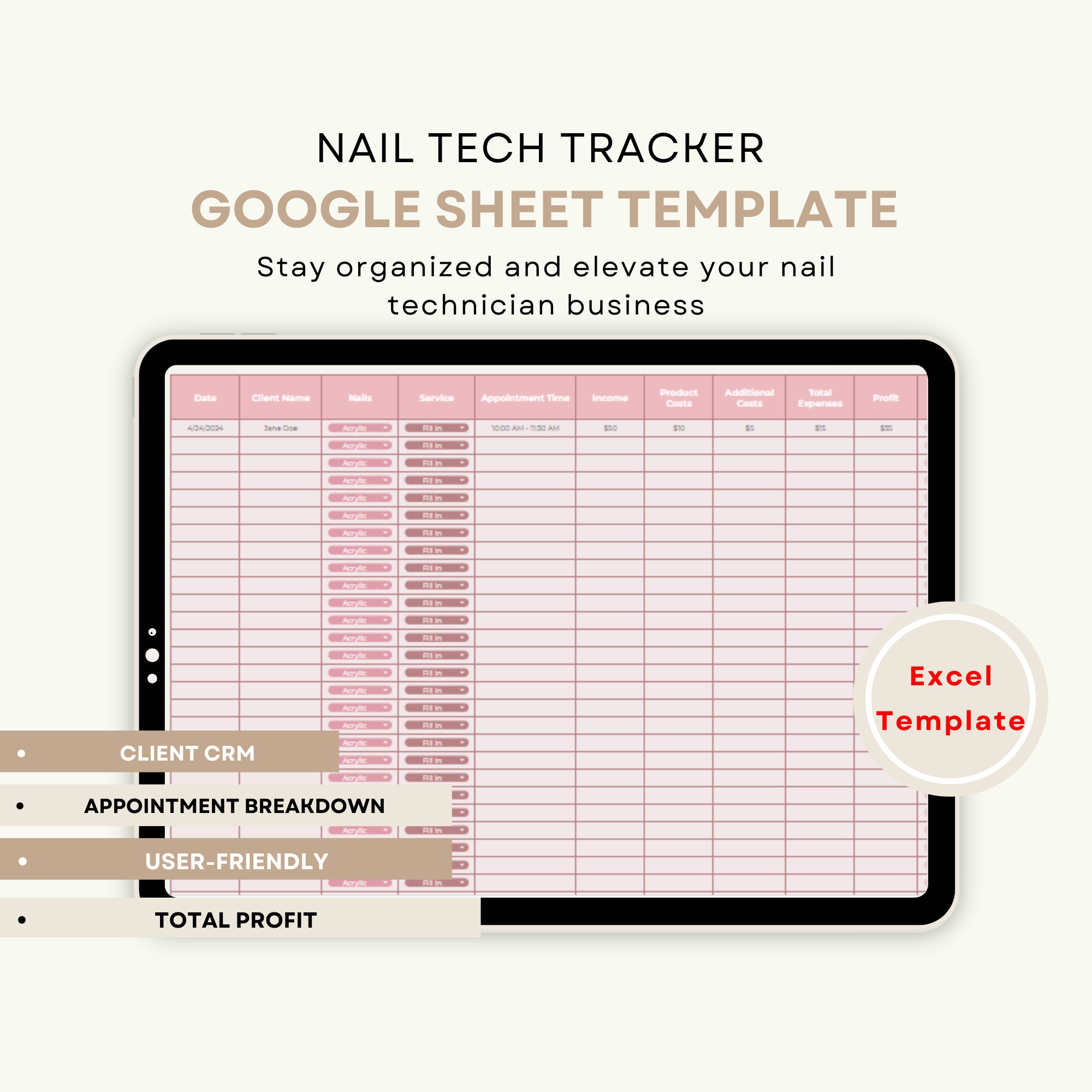 Nail Tech Tracker Nail Technician Business Spreadsheet Nail Client ...
